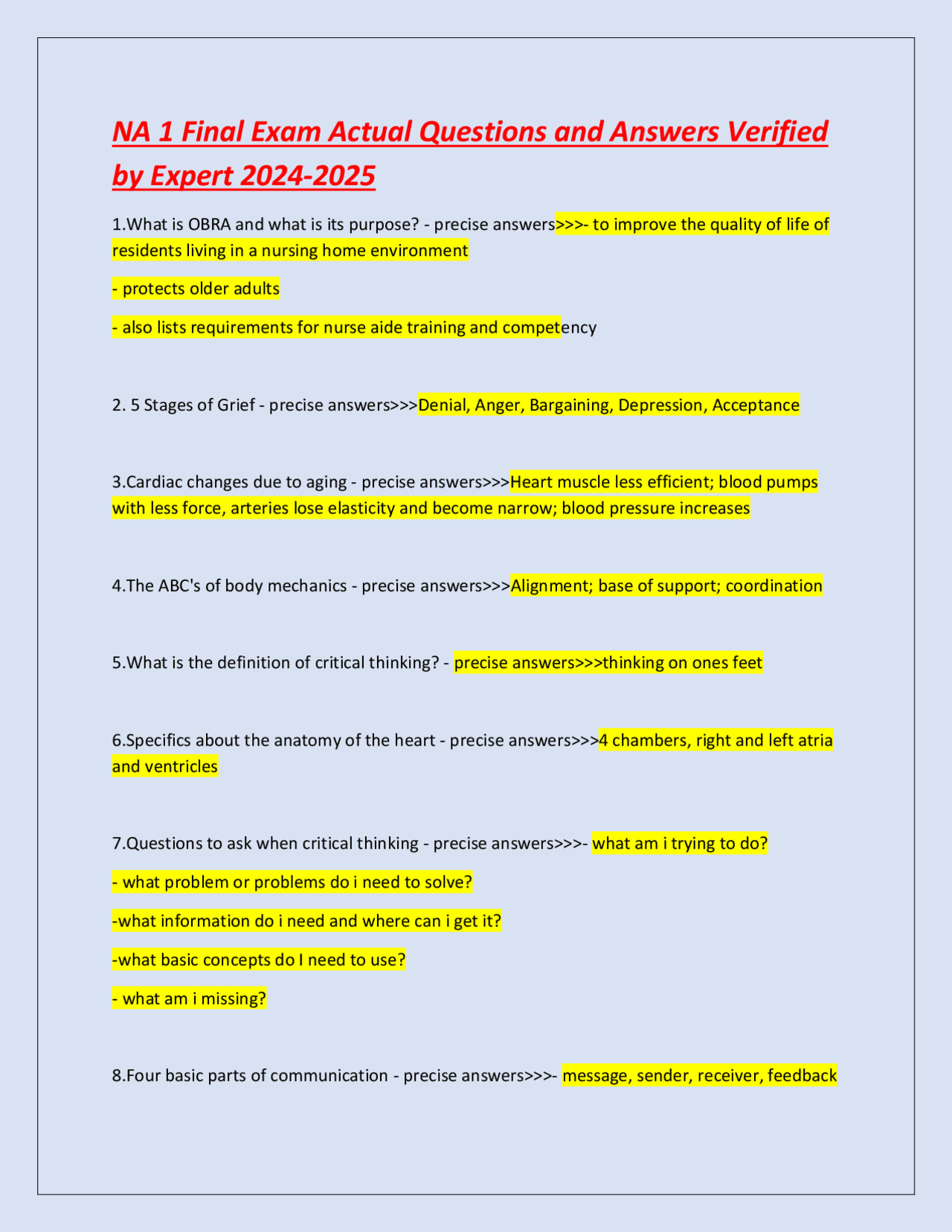 NA 1 Final Exam Actual Questions and Answers Verified by Expert 2024 ...