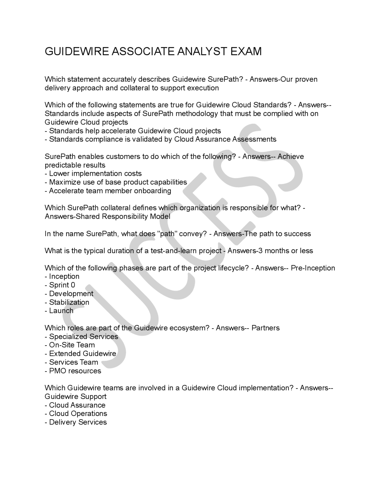 GUIDEWIRE ASSOCIATE ANALYST EXAM | Exams Social Sciences | Docsity