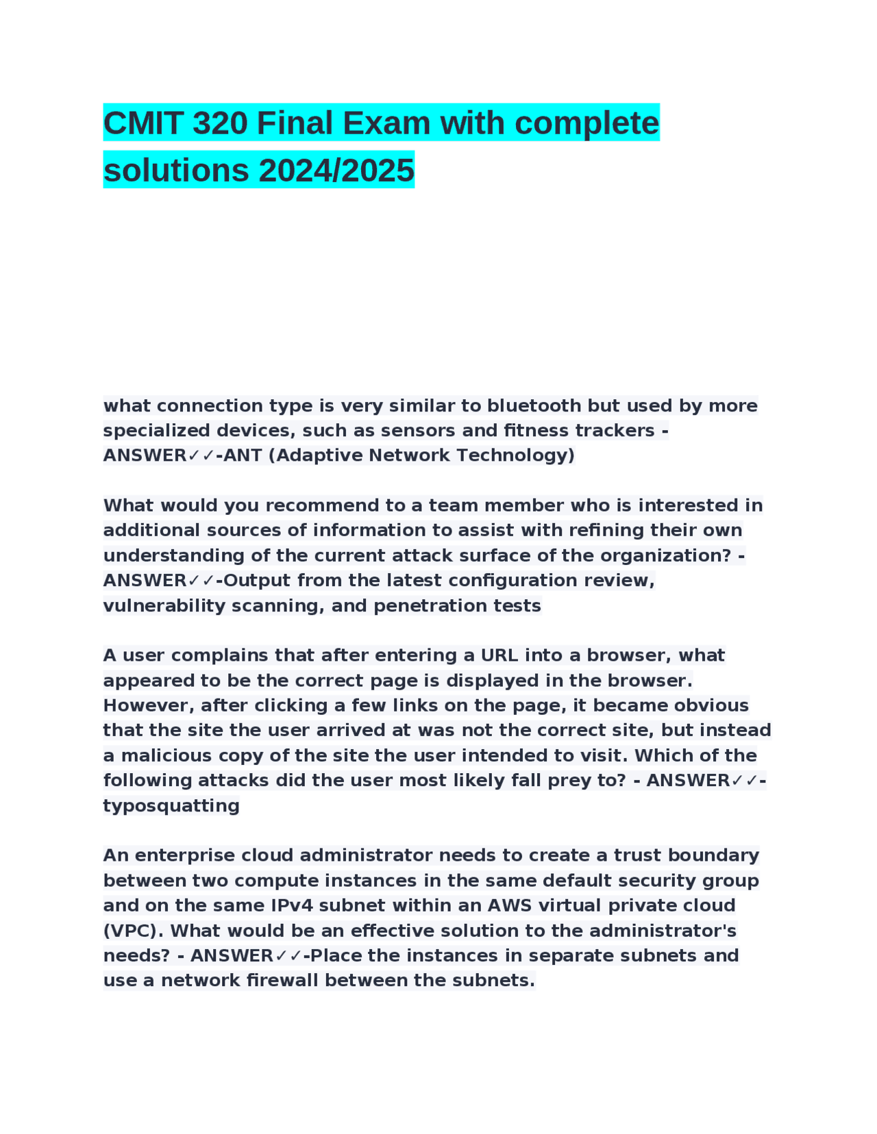 CMIT 320 Final Exam with complete solutions 2024_2025.docx | Exams Computer Security | Docsity