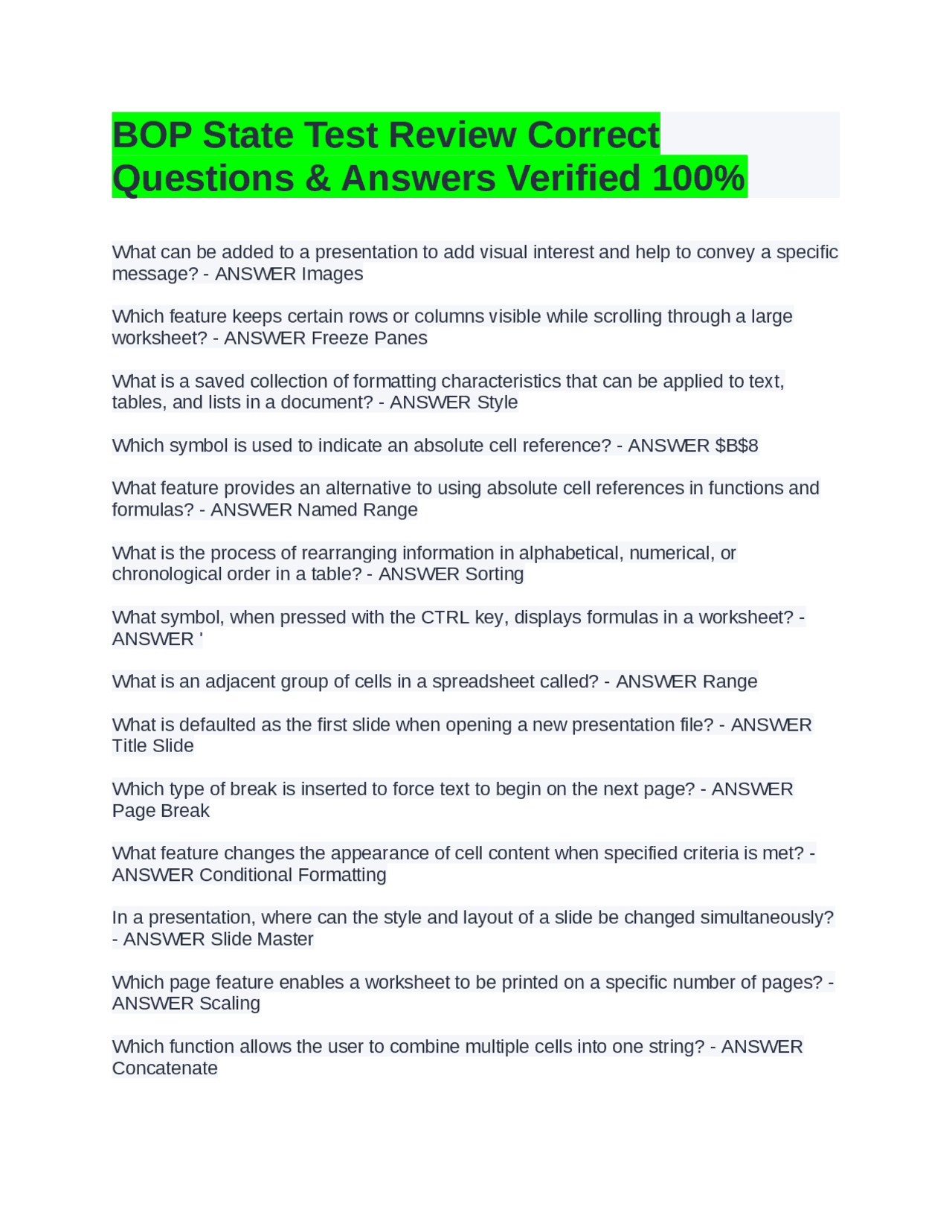 BOP State Test Review: Mastering Office Applications | Exams Business ...