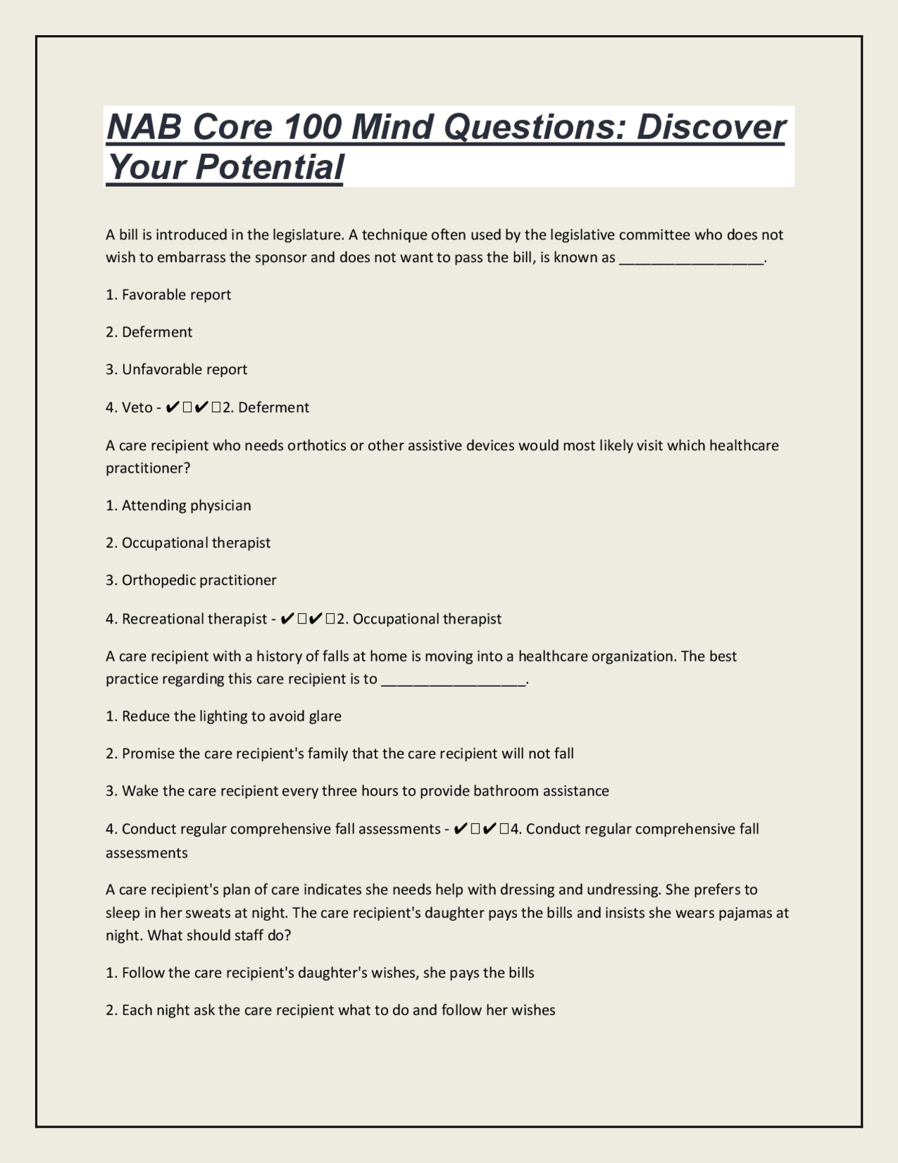 NAB Core 100 Mind Questions: Discover Your Potential| With Answers ...