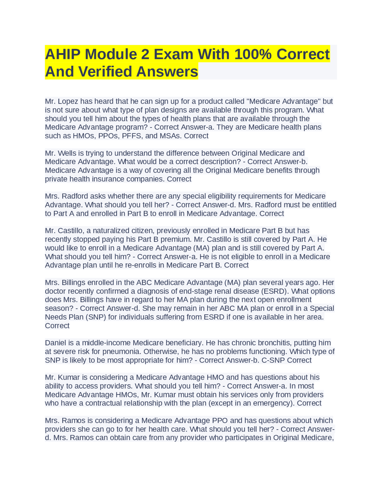 Understanding Medicare Advantage Plans | Exams Advanced Education | Docsity