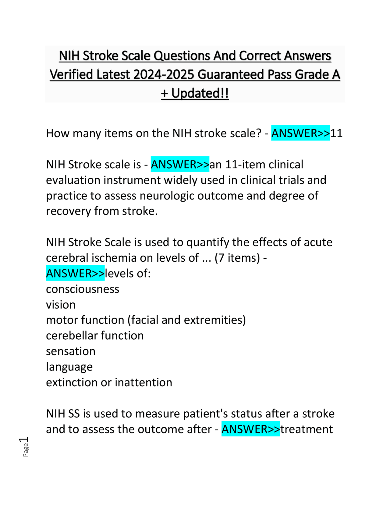 NIH Stroke Scale: Comprehensive Assessment of Acute Cerebral Ischemia ...