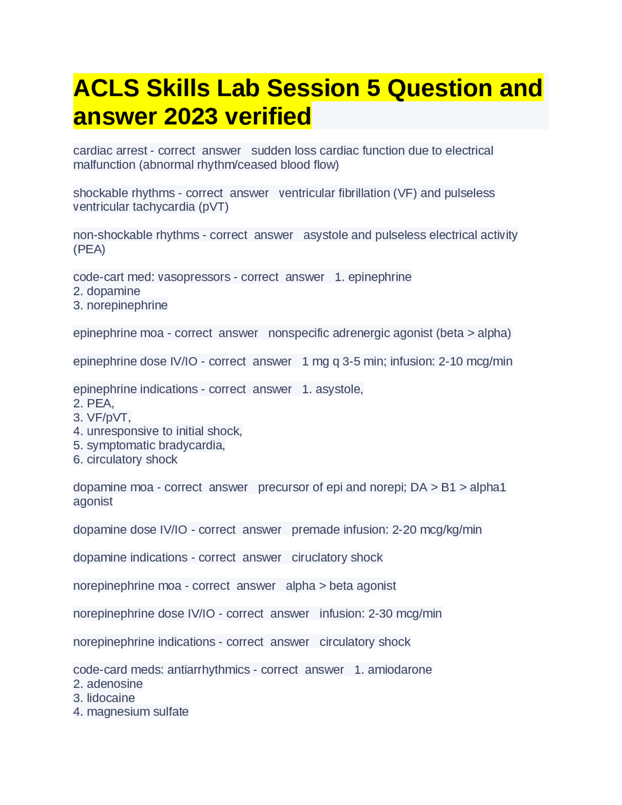 ACLS Skills Lab Session 5 Questions and Answers 2023 | Exams Nursing ...