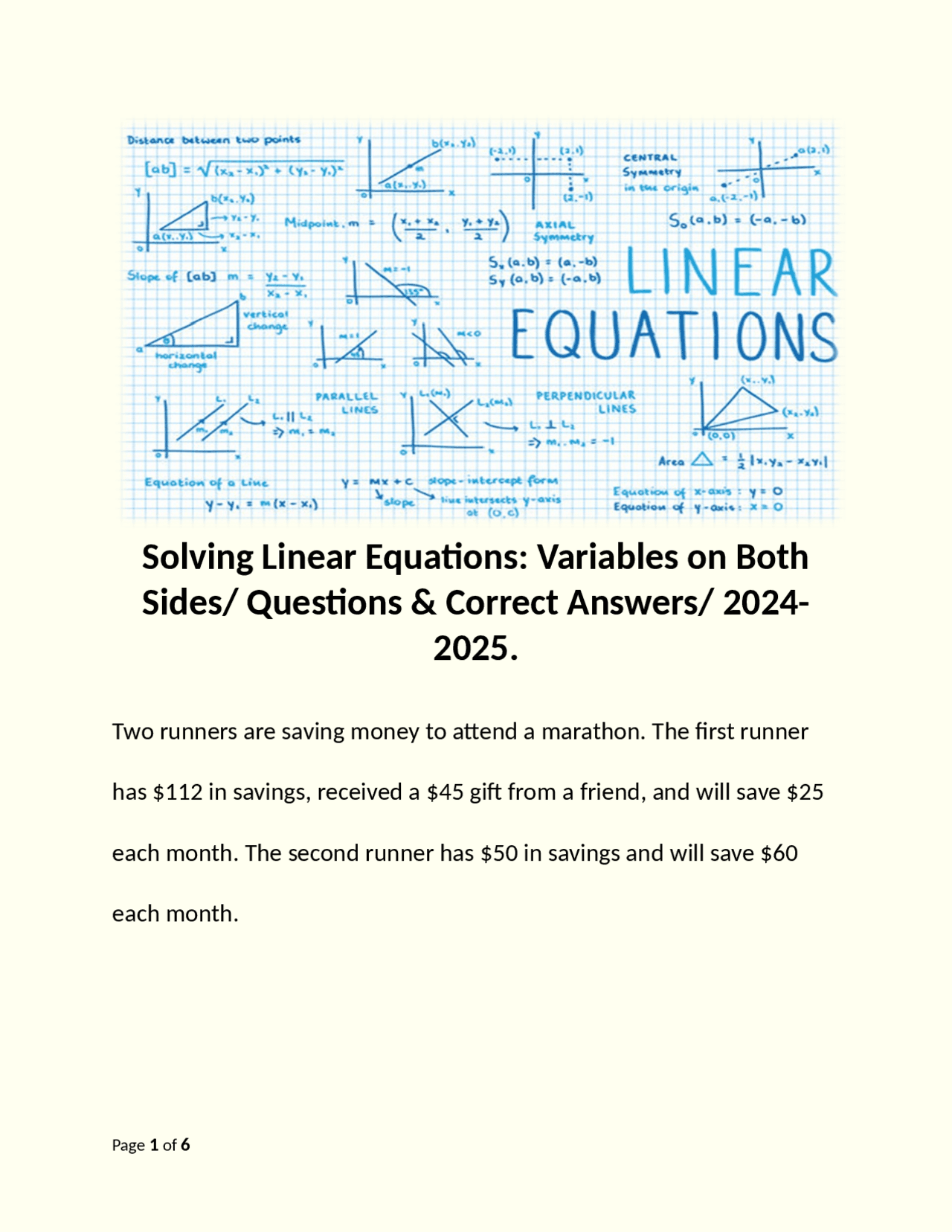 Solving Linear Equations: Variables on Both Sides | Exams Nursing | Docsity