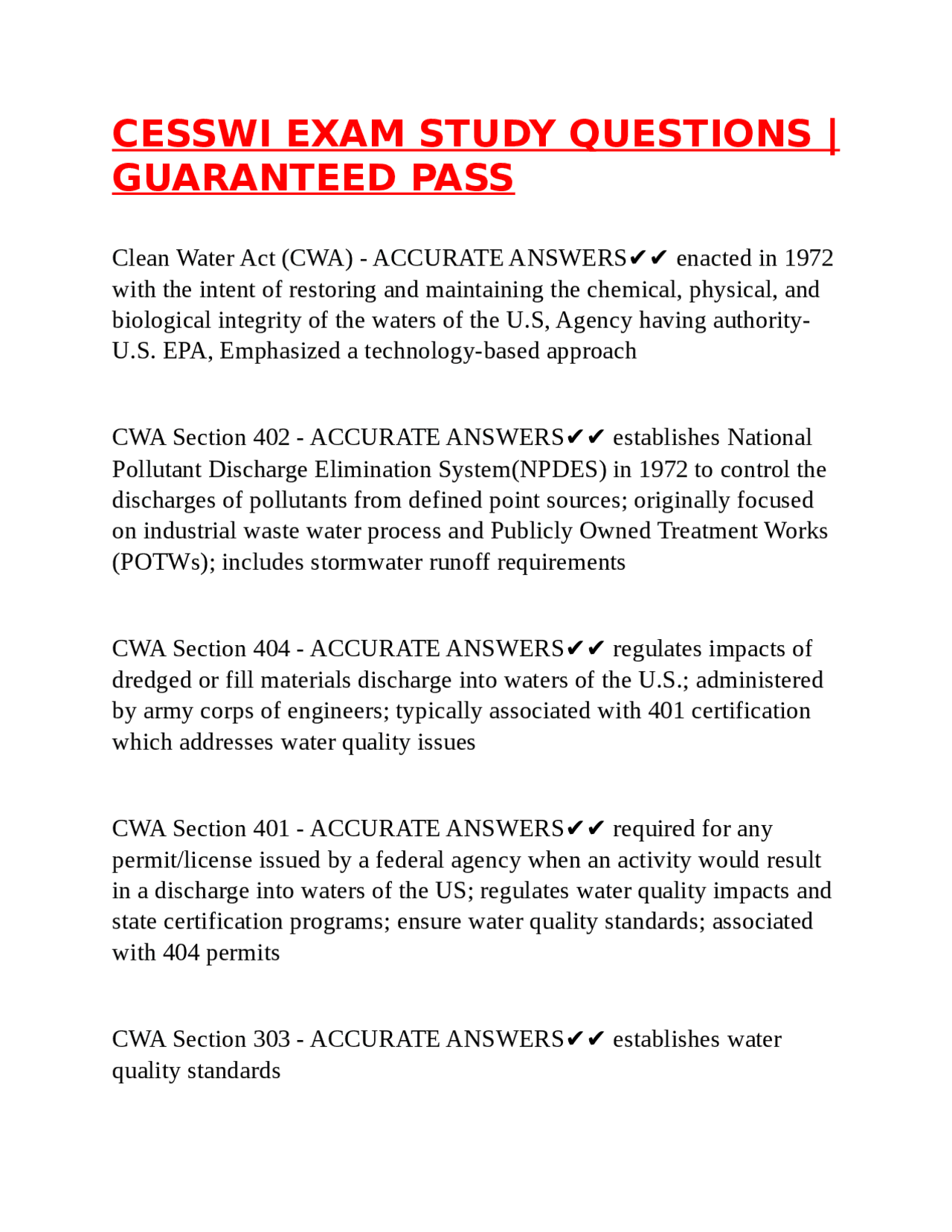 CESSWI Exam Study Guide: Mastering the Clean Water Act | Exams Nursing ...