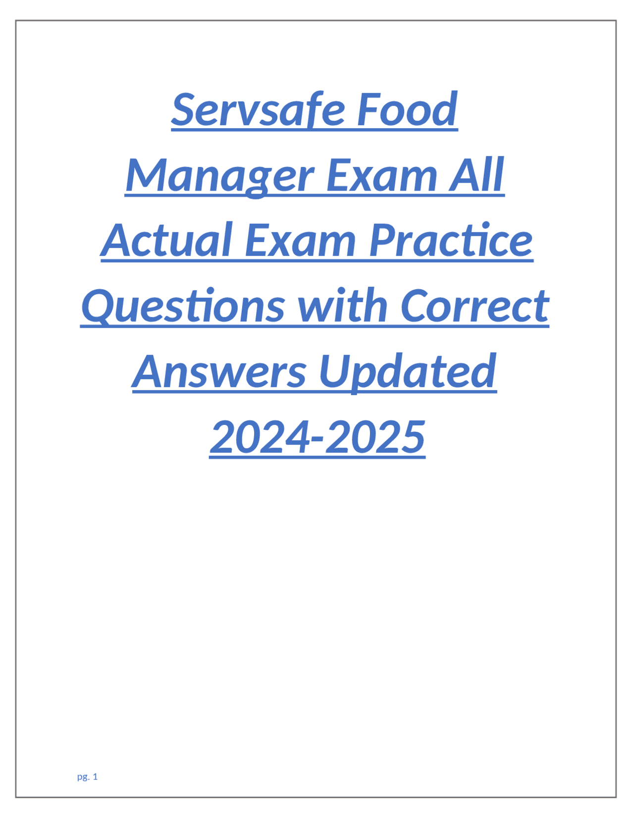 Servsafe Food Manager Exam All Actual Exam Practice Questions with ...