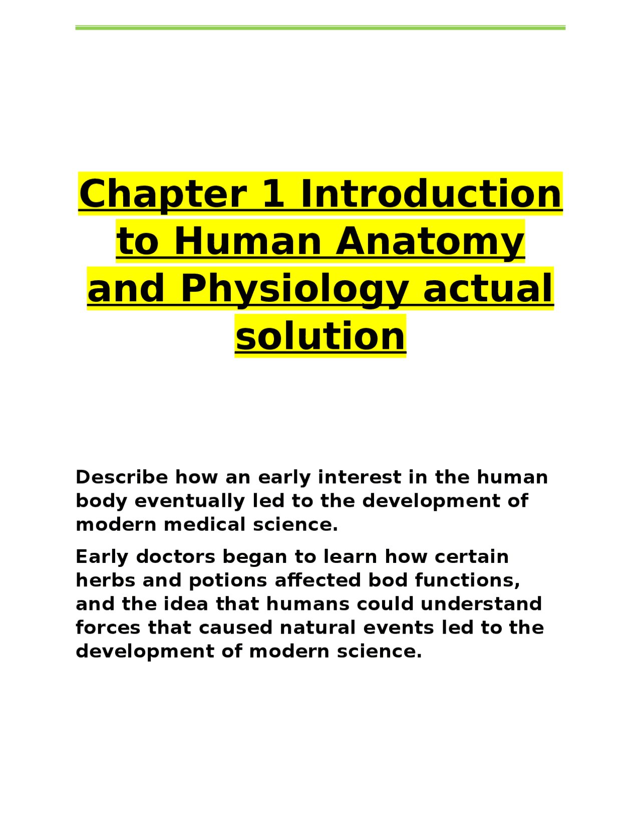 Introduction to Human Anatomy and Physiology | Exams Nursing | Docsity