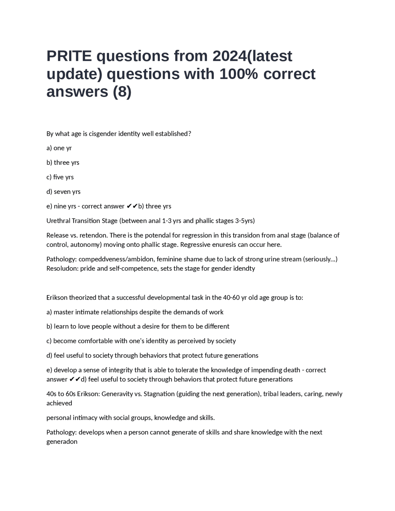 PRITE Questions from 2024 with 100% Correct Answers | Exams Nursing ...