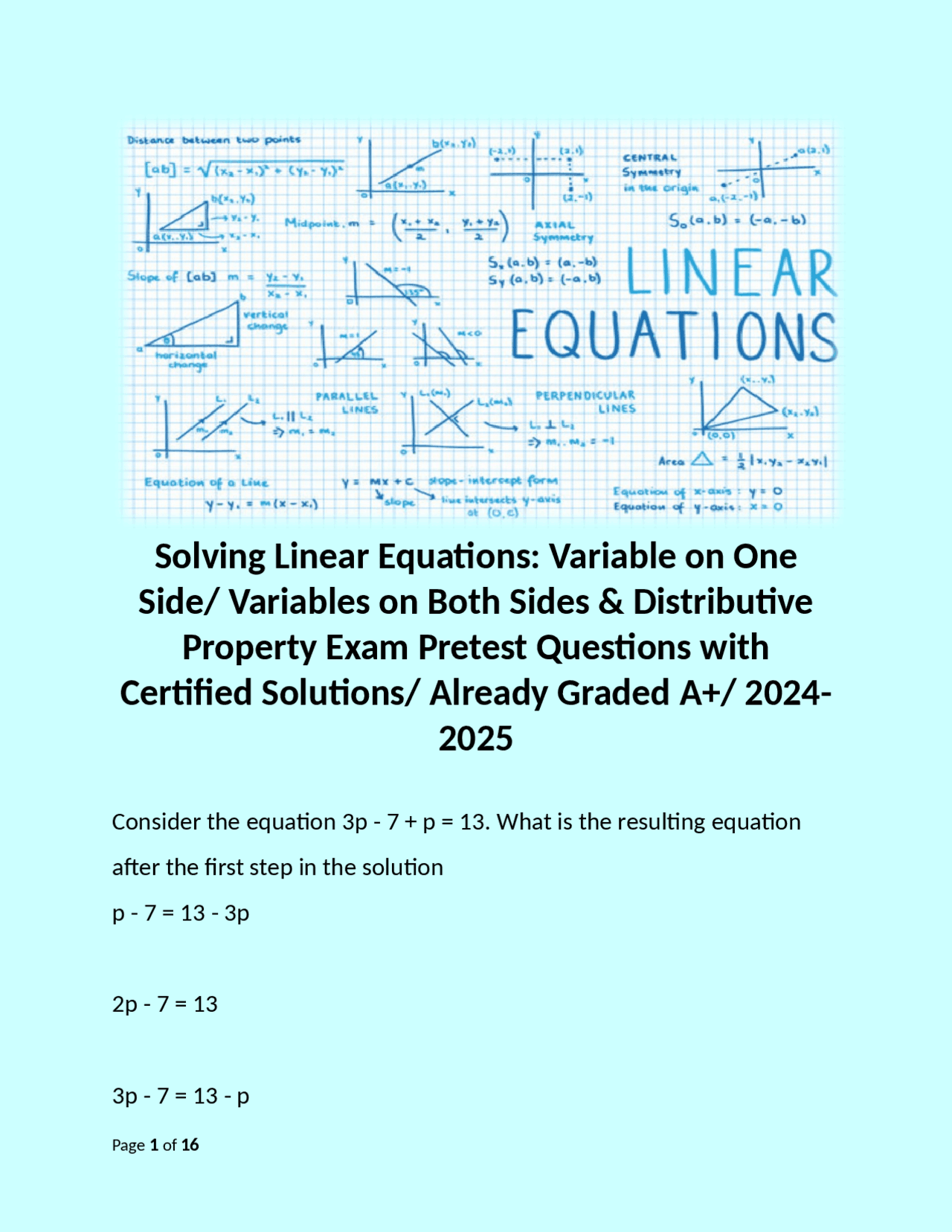 Solving Linear Equations: Variable on One Side, Variables on Both Sides ...