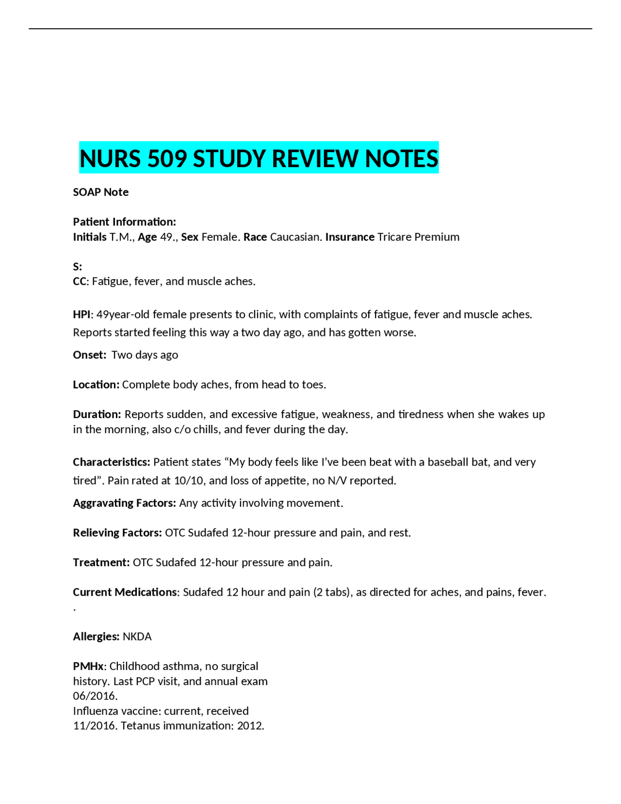 Flu Diagnosis and Treatment: A SOAP Note Review | Study Guides ...