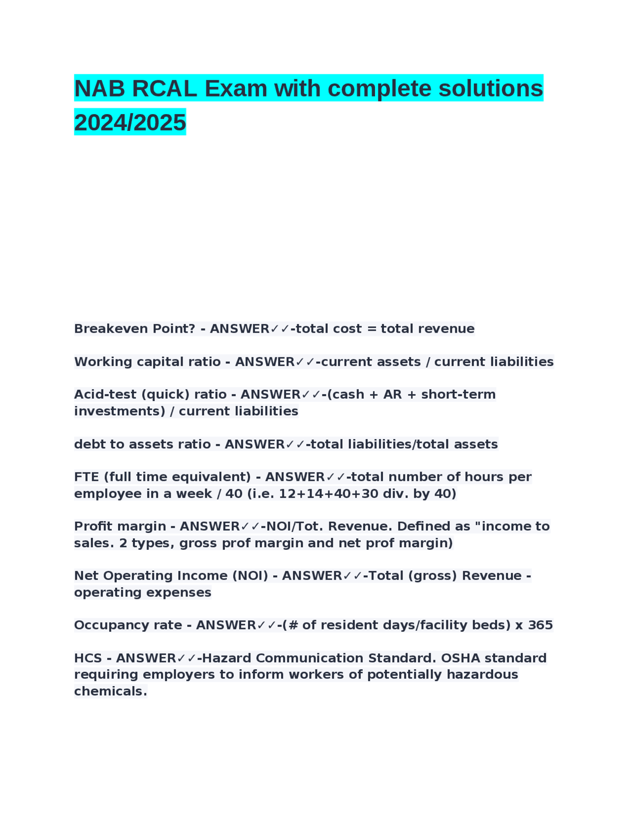 NAB RCAL Exam with complete solutions 2024_2025. | Exams Engineering ...