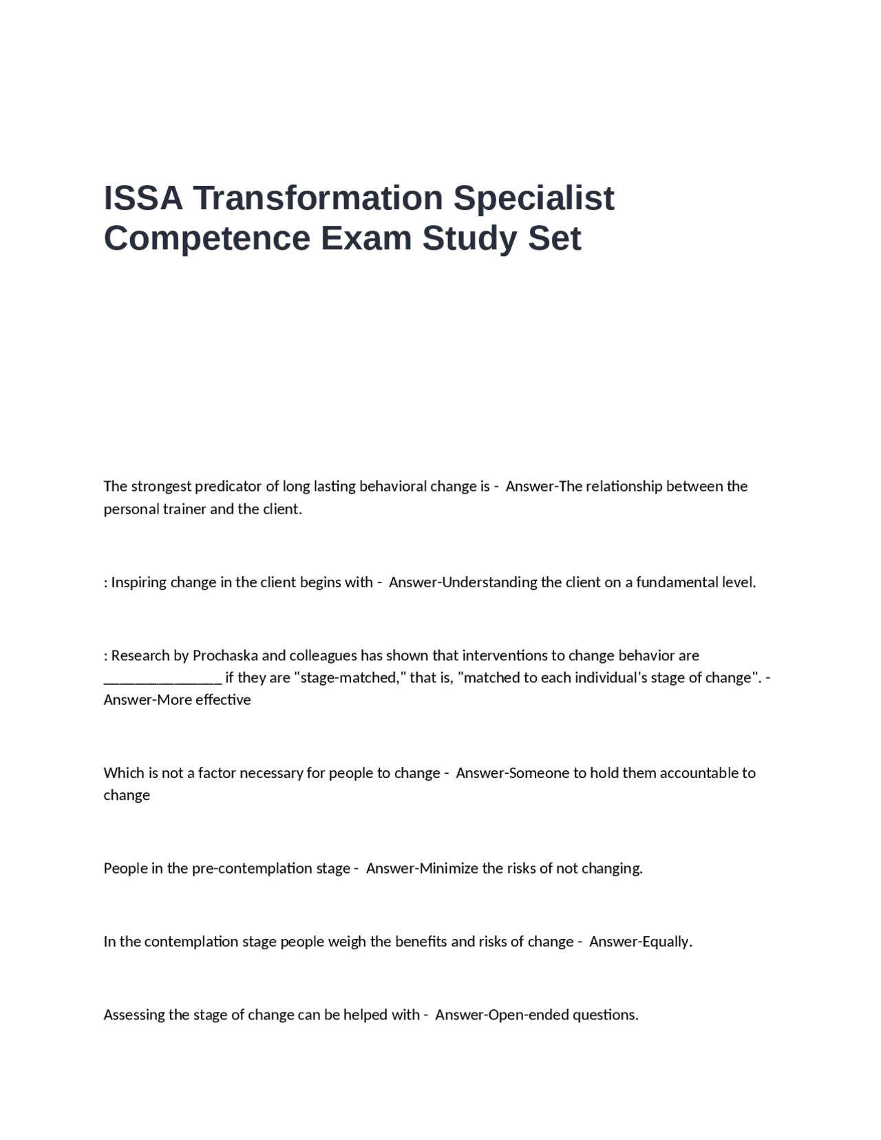 ISSA Transformation Specialist Competence Exam Study Set | Exams ...