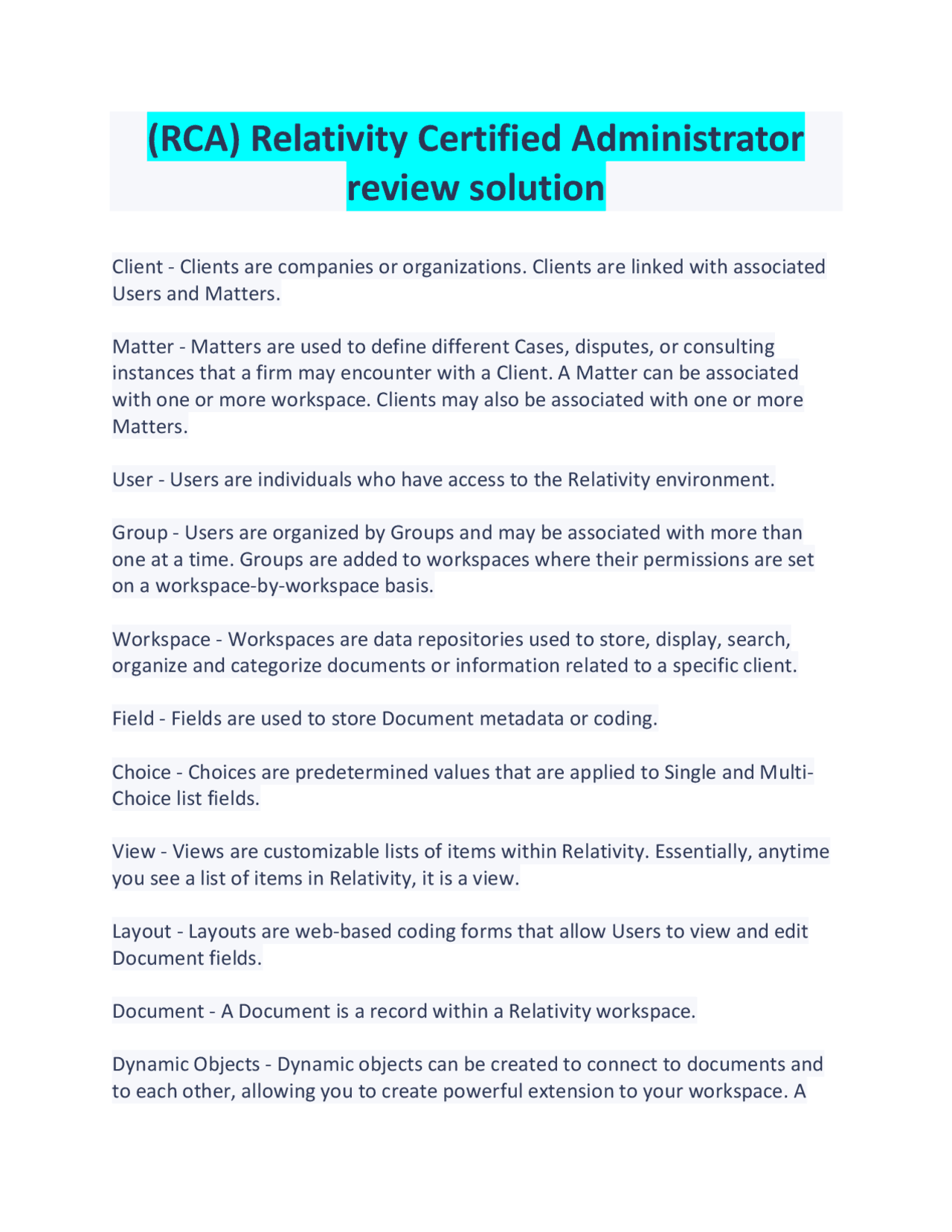 Relativity Certified Administrator (RCA) Review Solution | Exams ...