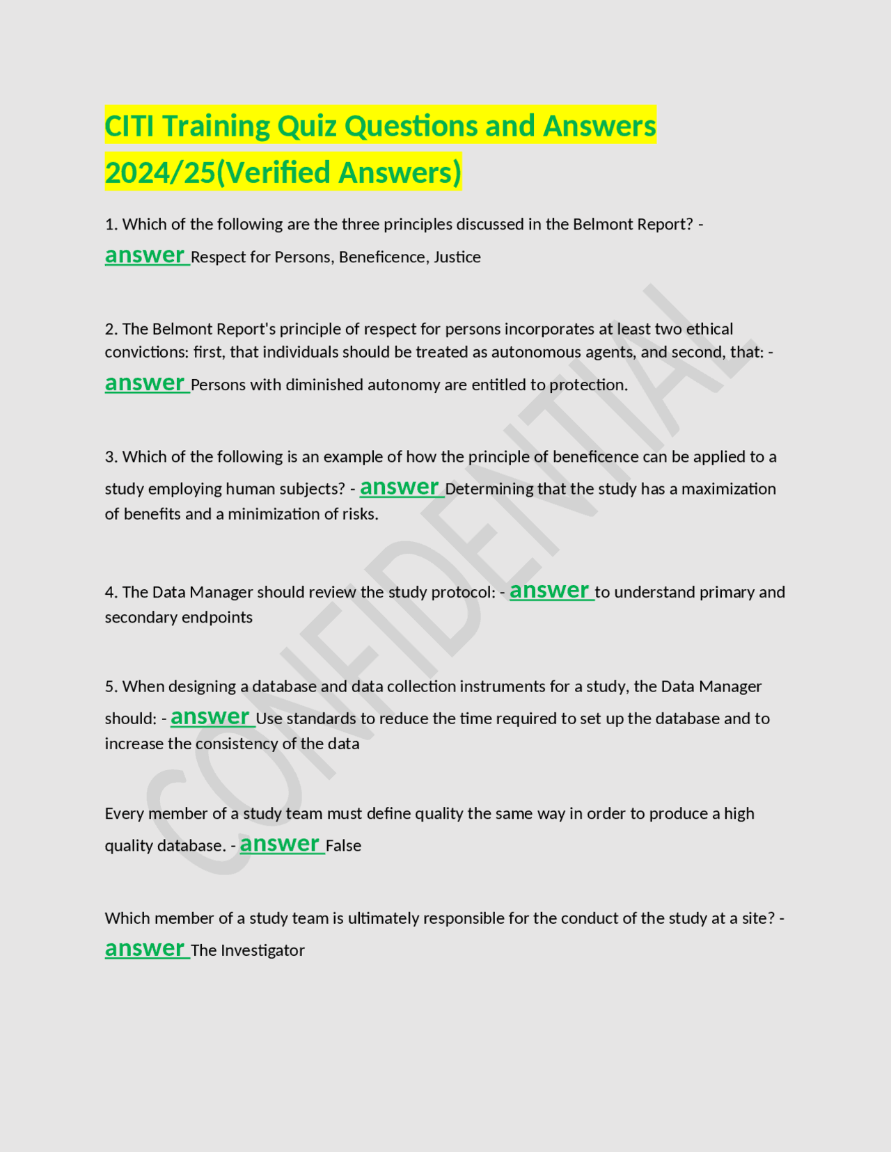 CITI Training Quiz Questions and Answers 2024/25(Verified Answers ...