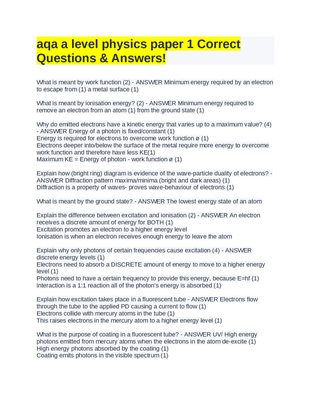 aqa a level physics paper 1 Correct Questions & Answers! | Exams ...