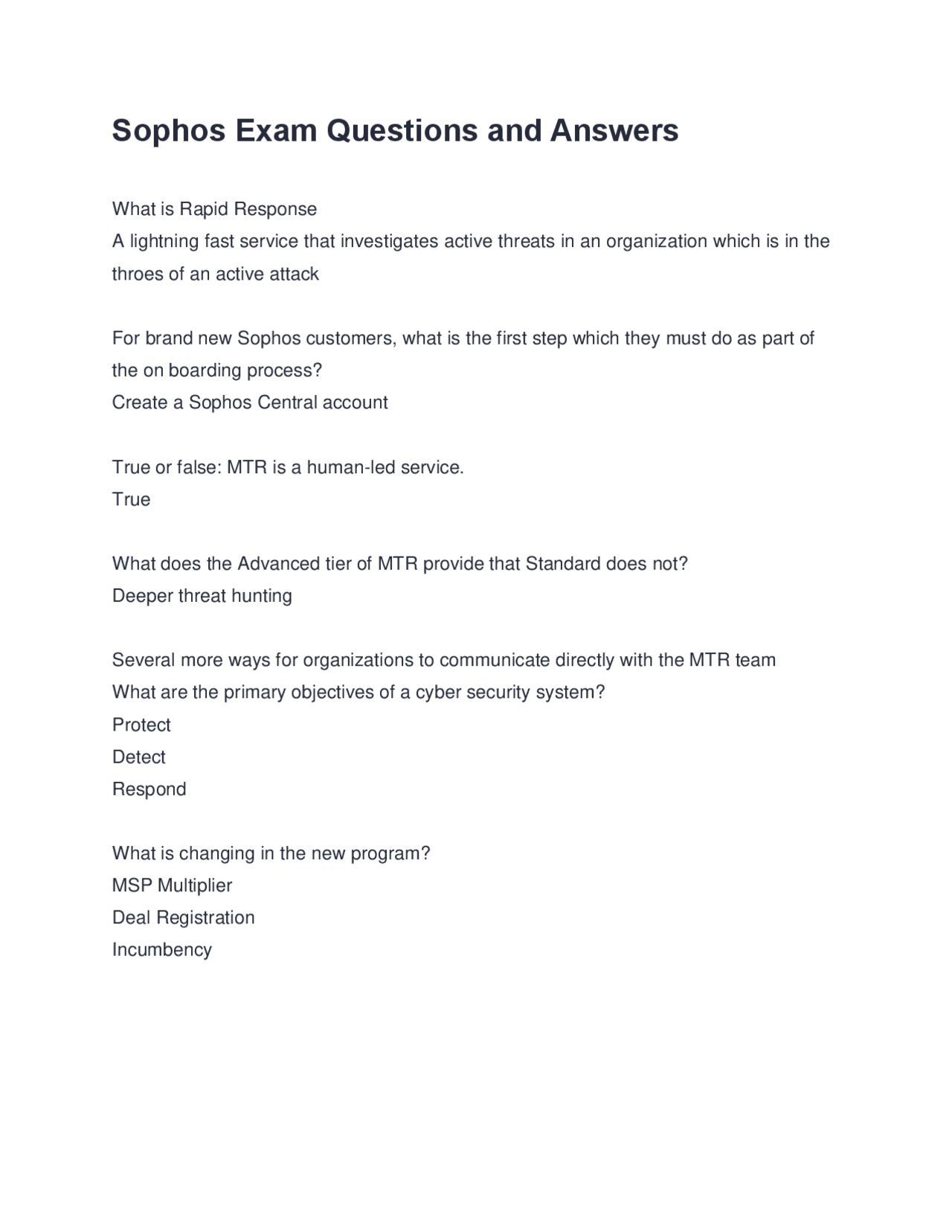 Sophos Exam Questions and Answers | Exams Software Engineering | Docsity