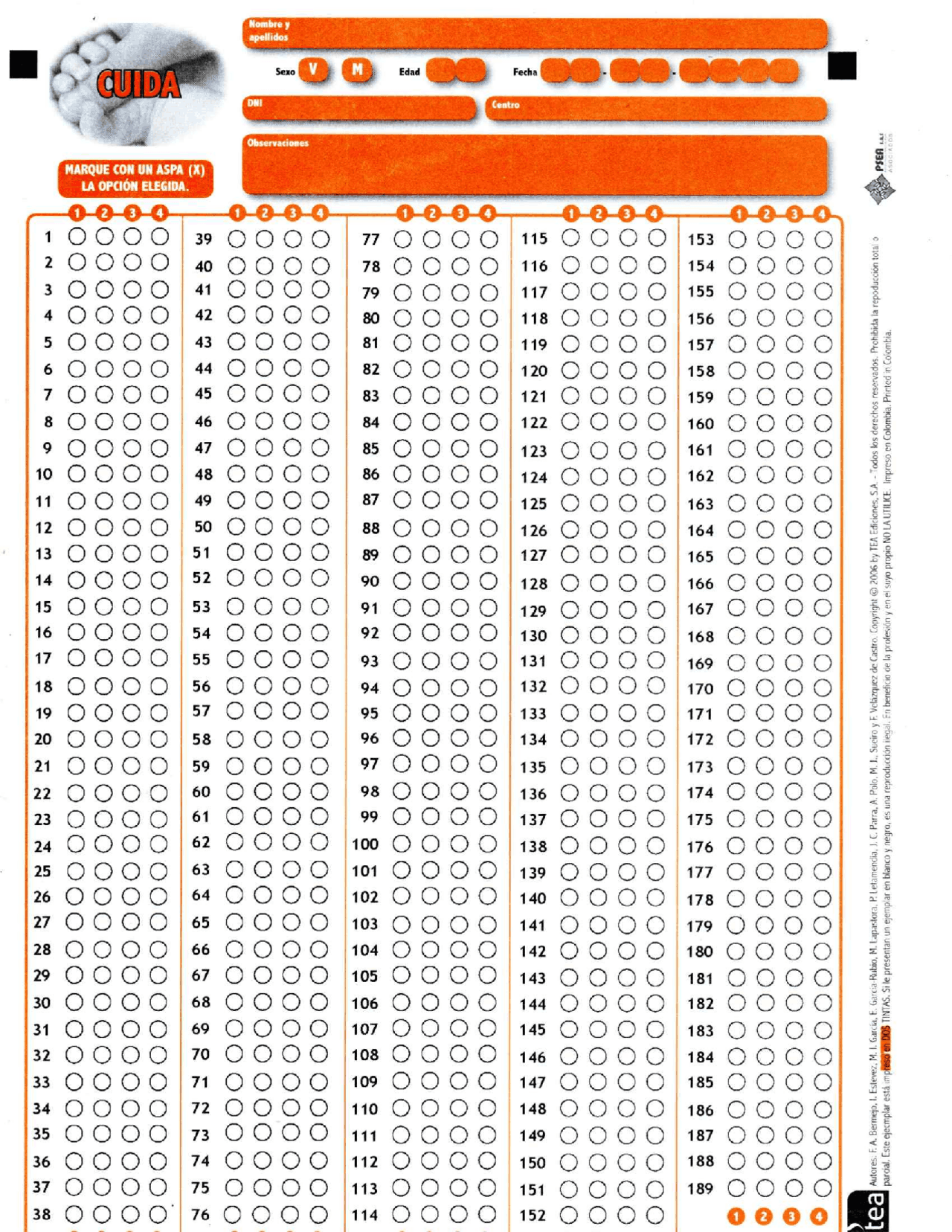 documento de hojas de respuesta del test cuida | Cheat Sheet Psychology ...