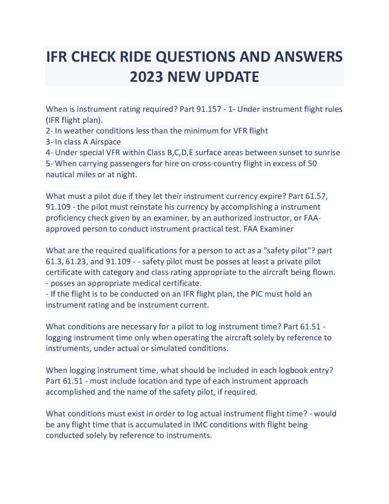 Instrument Flight Rules and Navigation Procedures | Exams Advanced ...