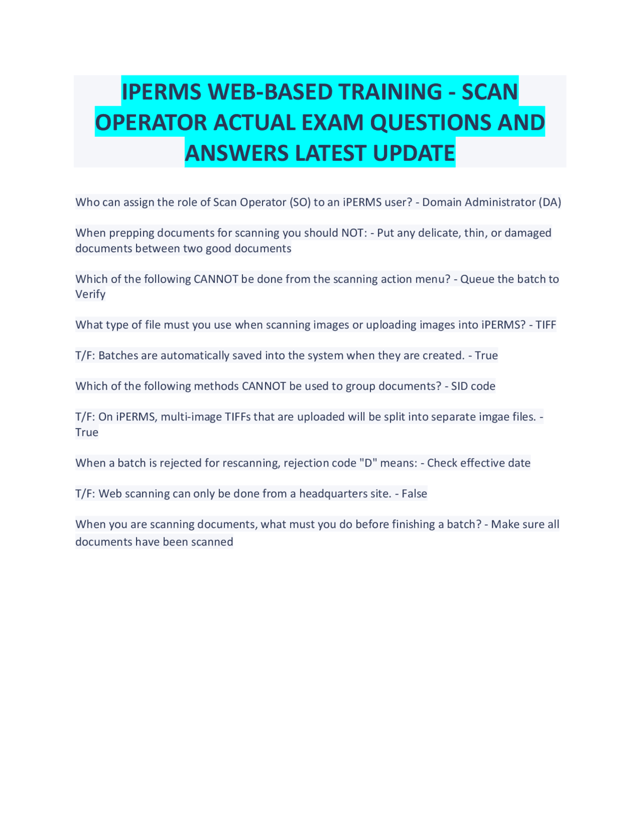 IPERMS WEB-BASED TRAINING - SCAN OPERATOR ACTUAL EXAM QUESTIONS AND ...
