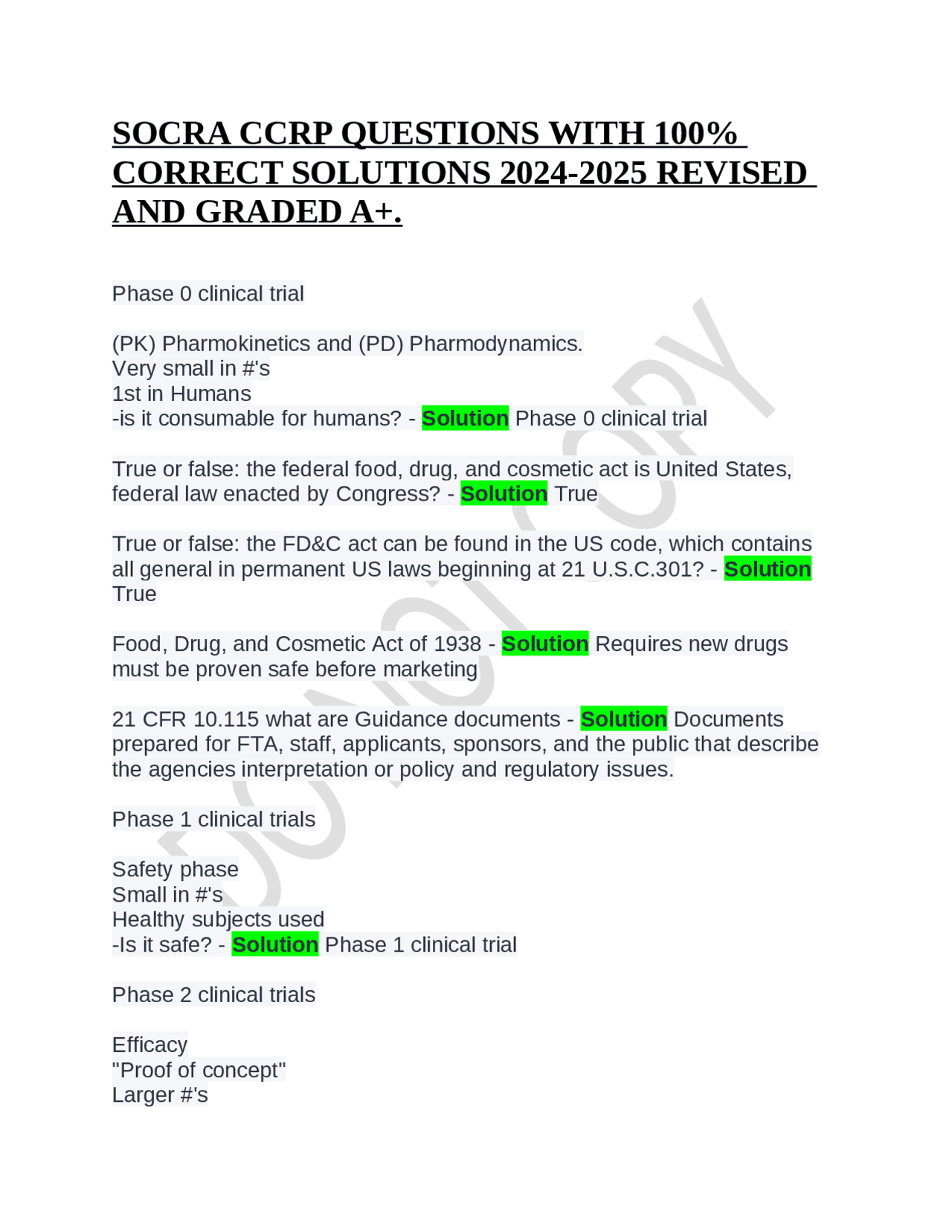 SOCRA CCRP QUESTIONS WITH 100% CORRECT SOLUTIONS 2024-2025 REVISED AND ...