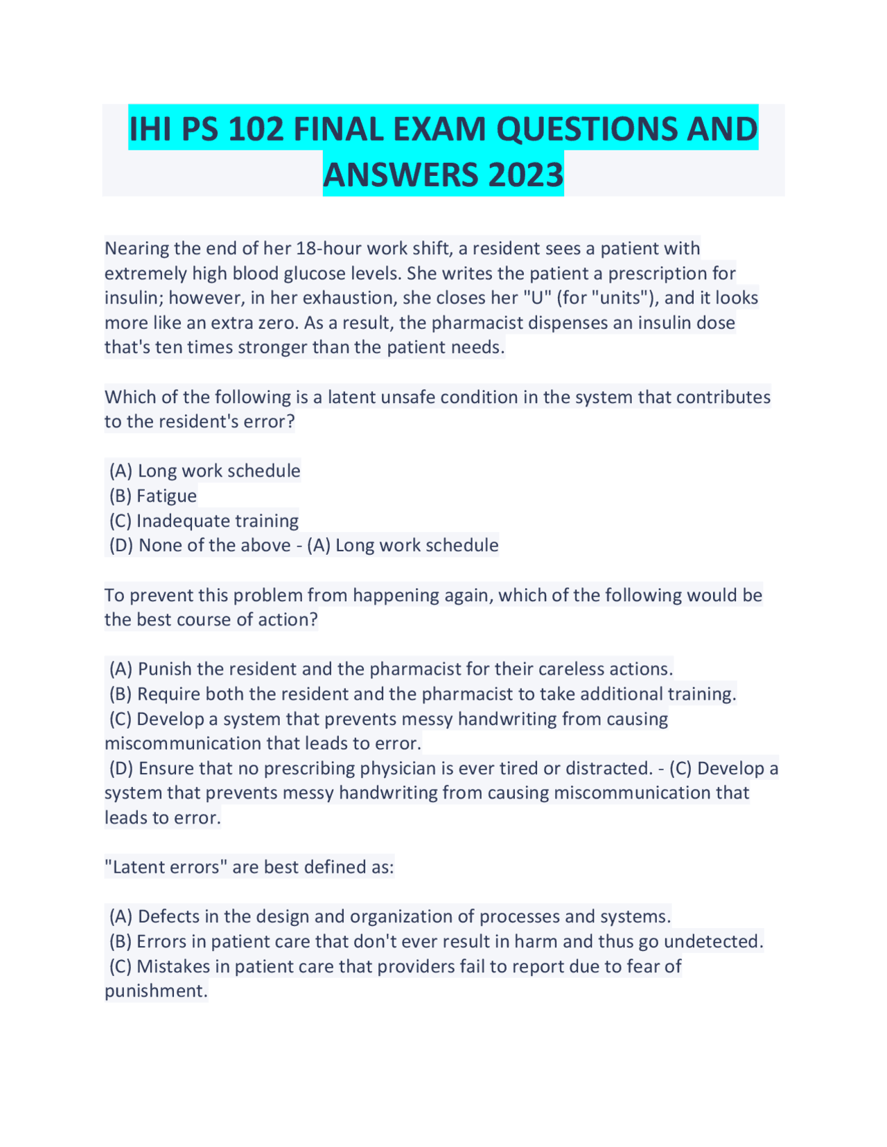 Identifying and Preventing Latent Errors in Healthcare Systems | Exams ...