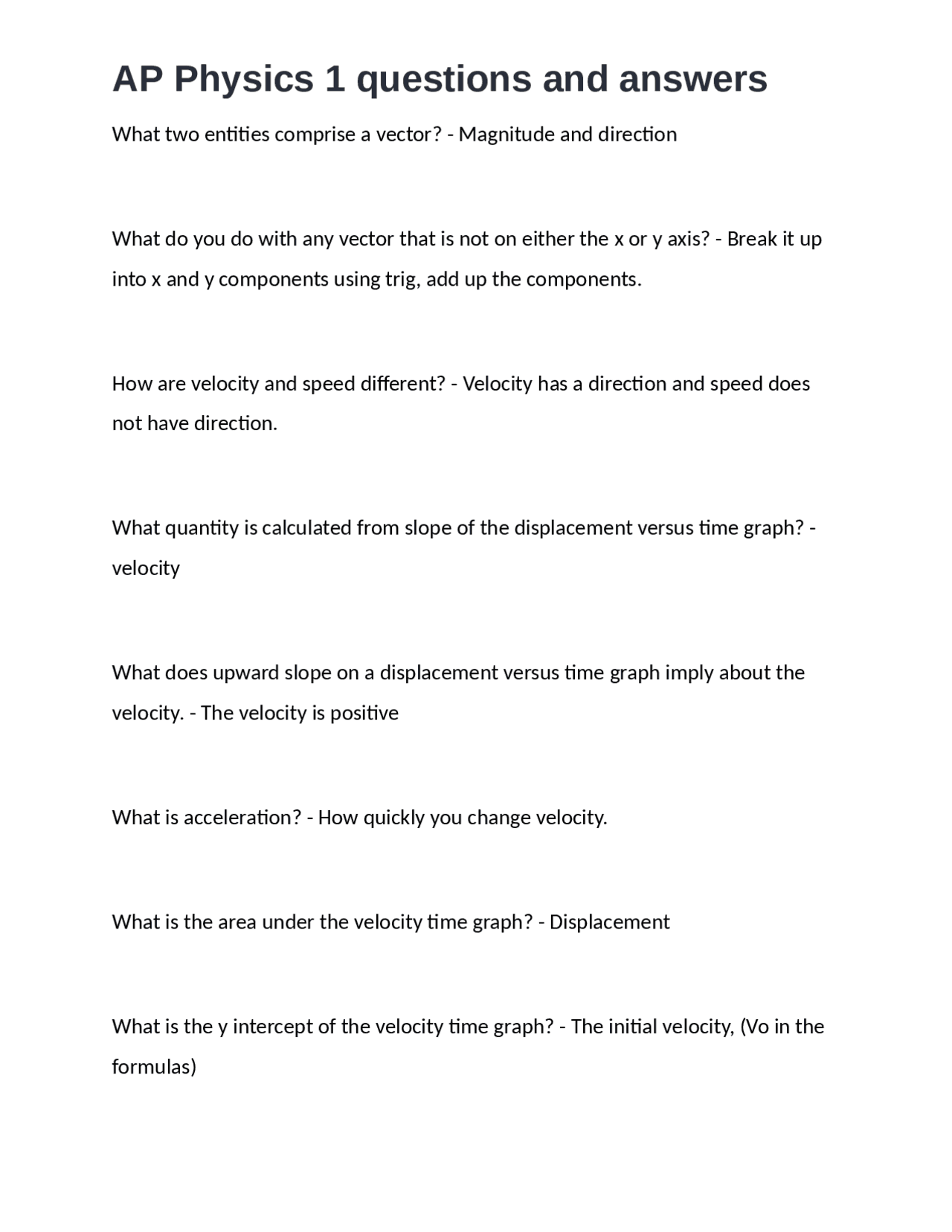 AP Physics 1 questions and answers | Exercises Nursing | Docsity