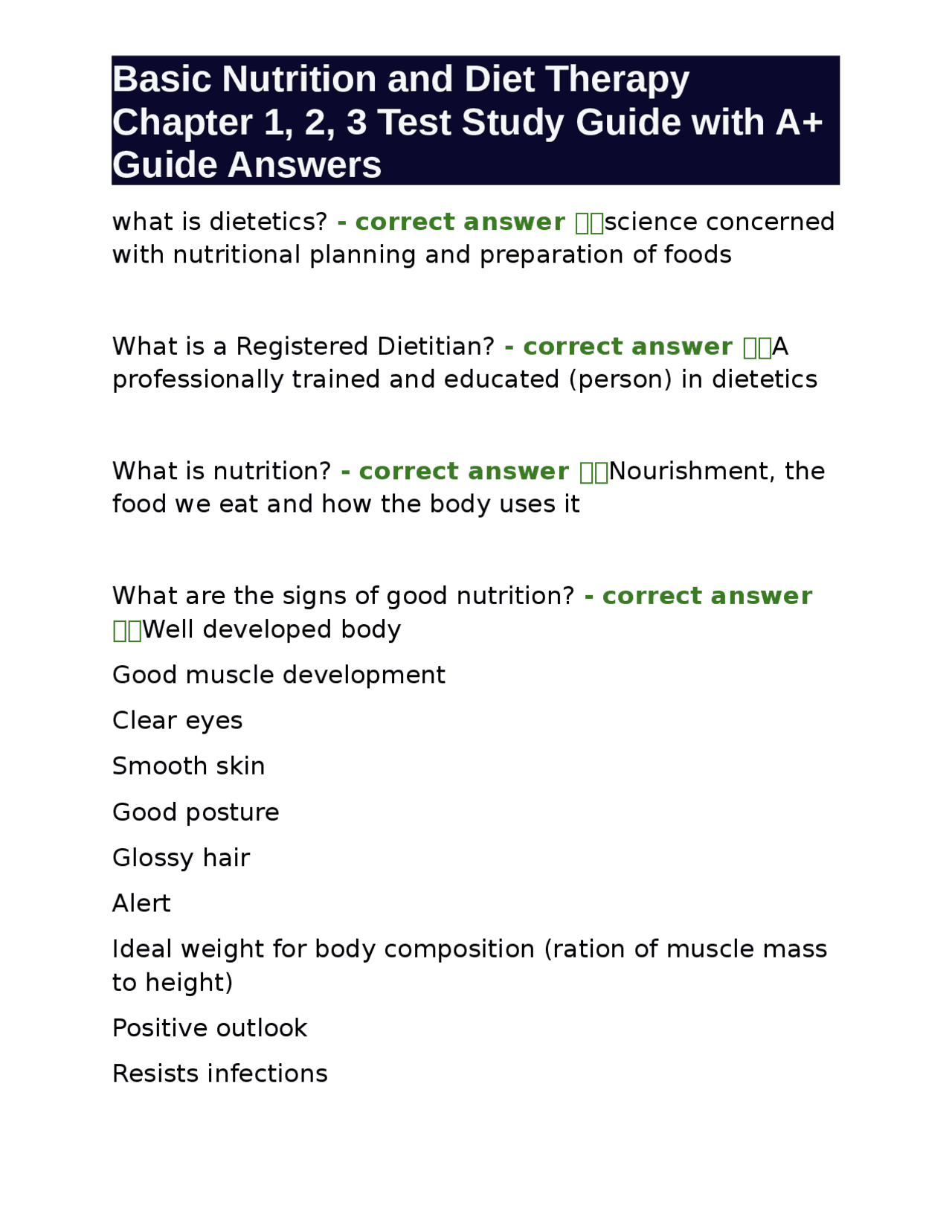 Basic Nutrition and Diet Therapy Chapter 1, 2, 3 Test Study Guide with ...