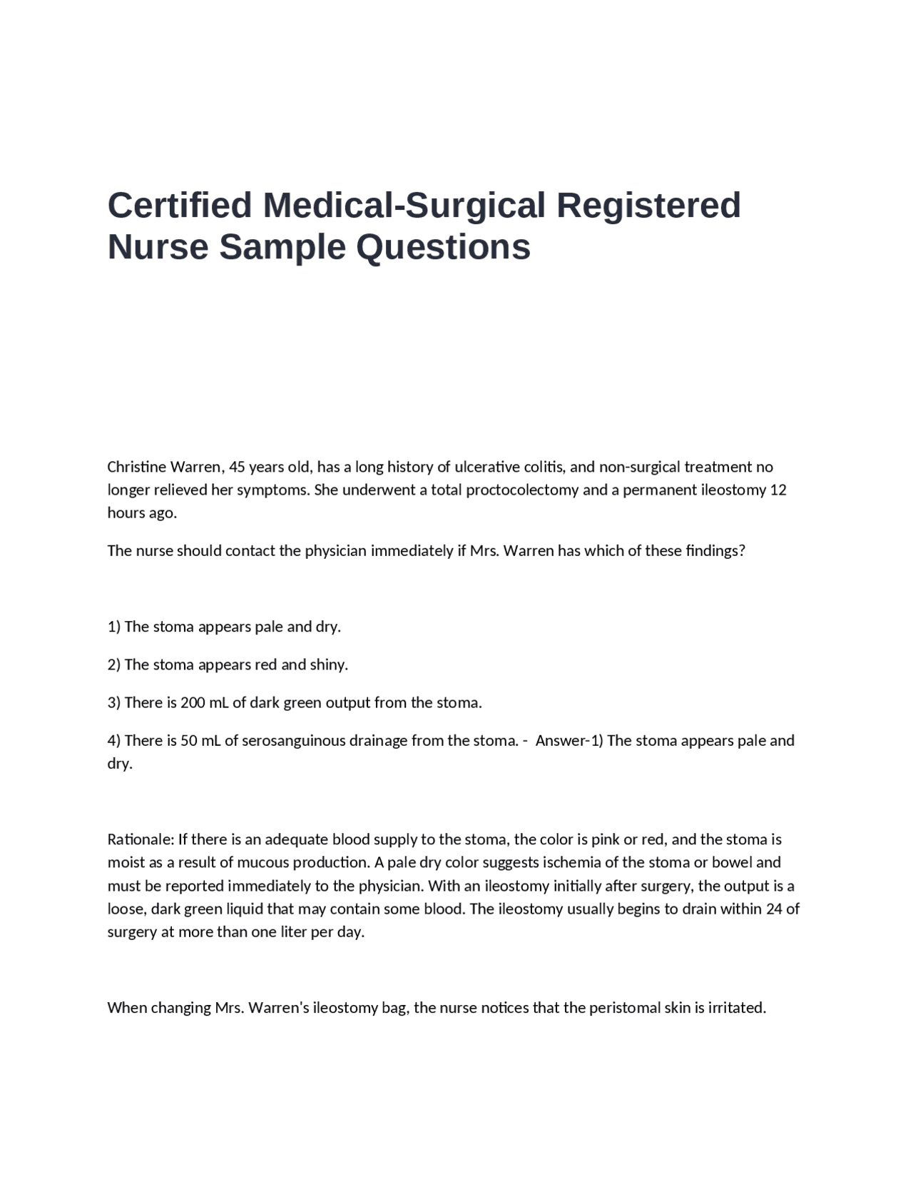 Certified Medical-Surgical Registered Nurse Sample Questions and ...