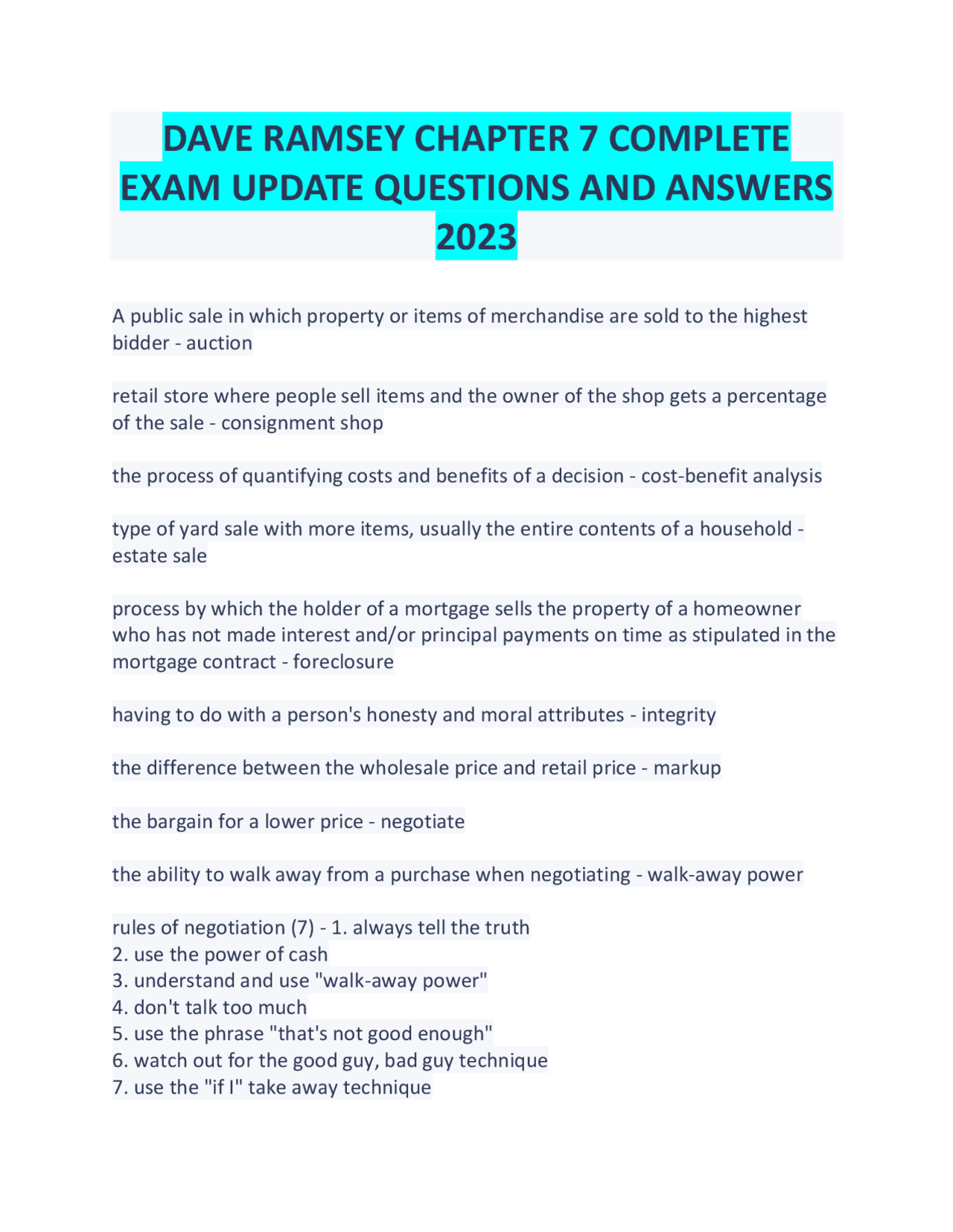 Dave Ramsey Chapter 7 Exam Update: Negotiation, Investing, and Insurance | Exams Advanced ...