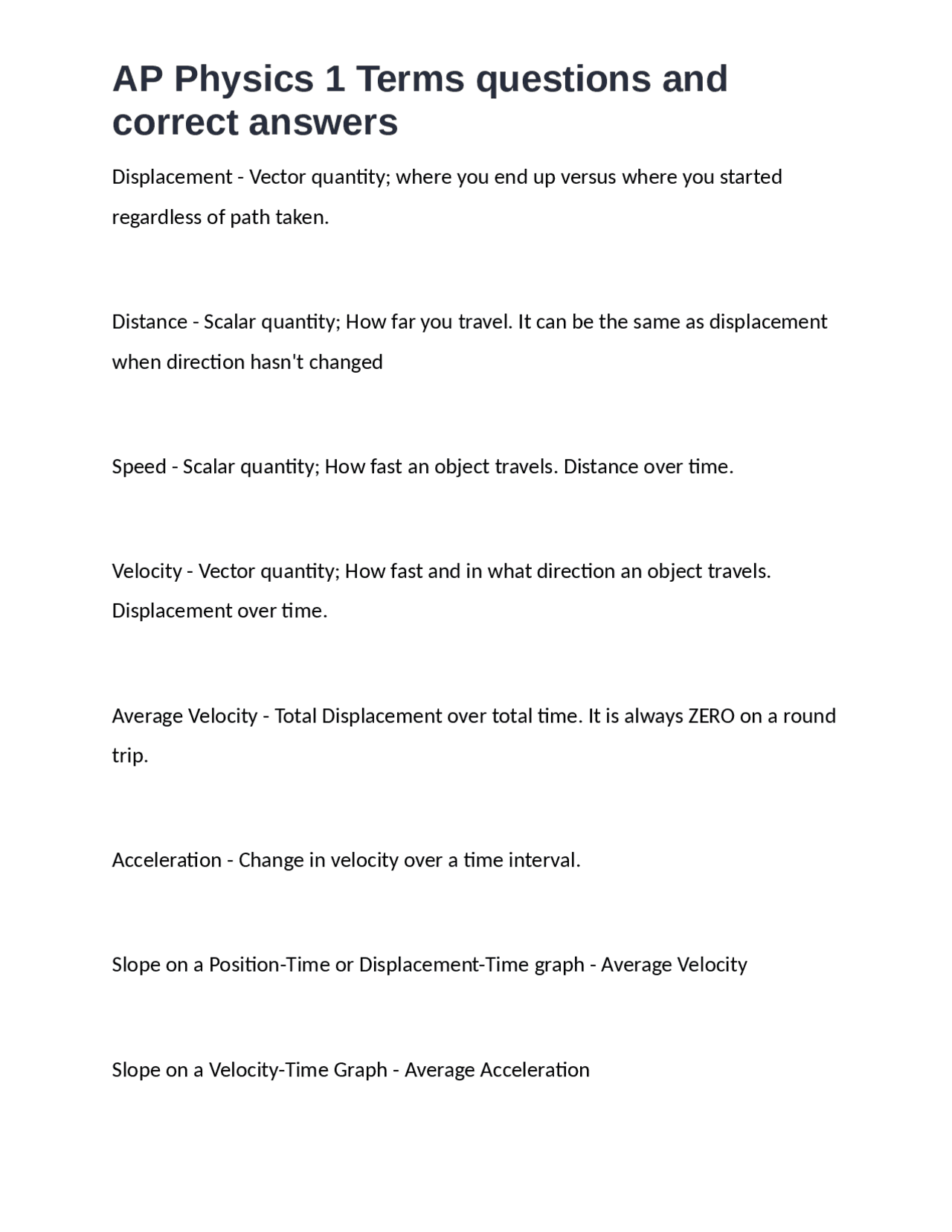 AP Physics 1 Terminology and Concepts | Exams Nursing | Docsity