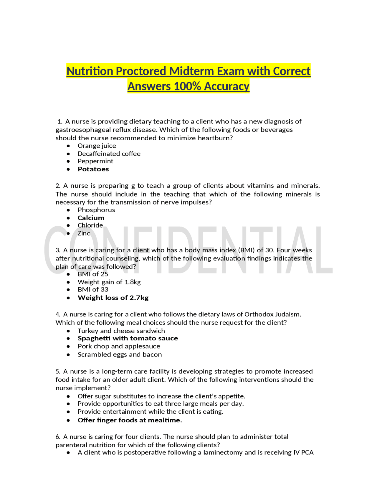 Nutrition Proctored Midterm Exam with Correct Answers 100% Accuracy ...
