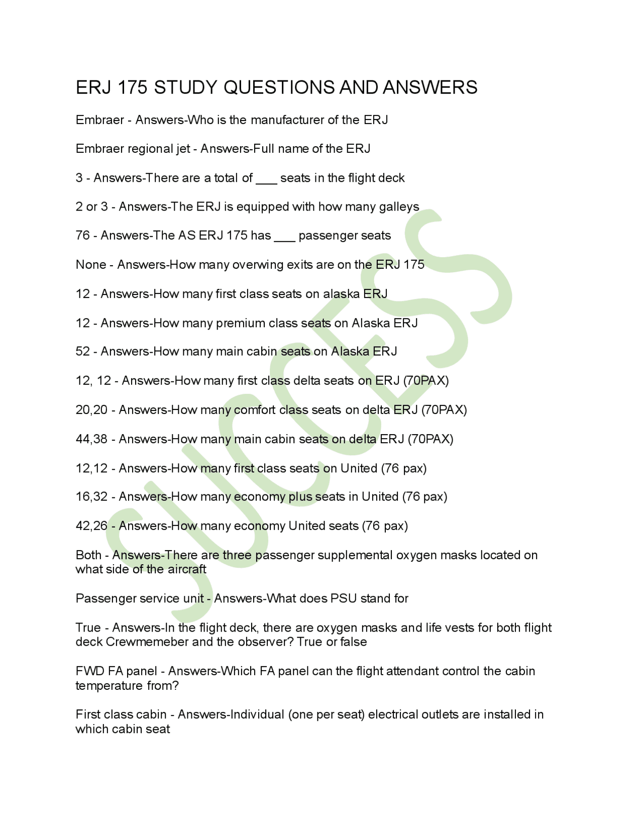 ERJ 175 Study Questions and Answers | Exams Social Sciences | Docsity