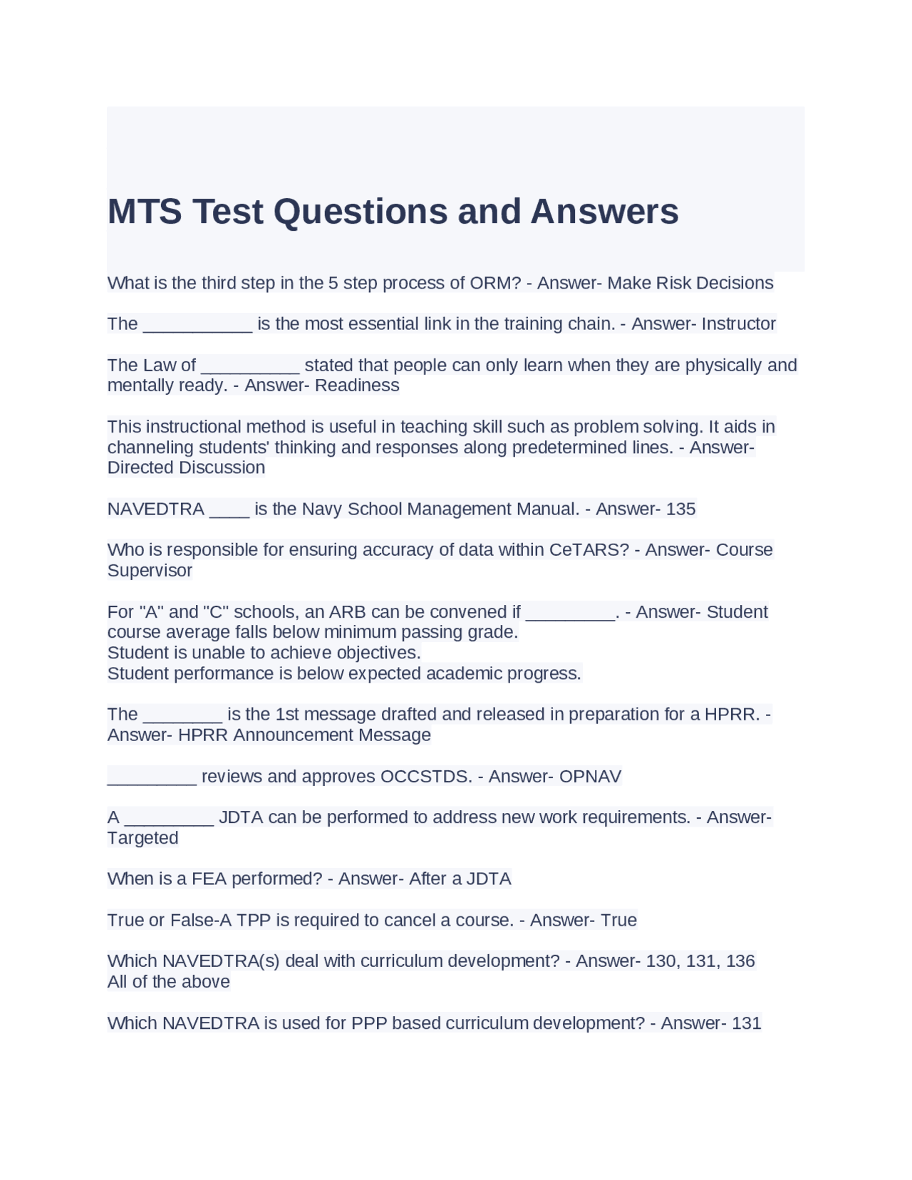 MTS Test Questions and Answers 2023-2024 | Exams Advanced Education ...