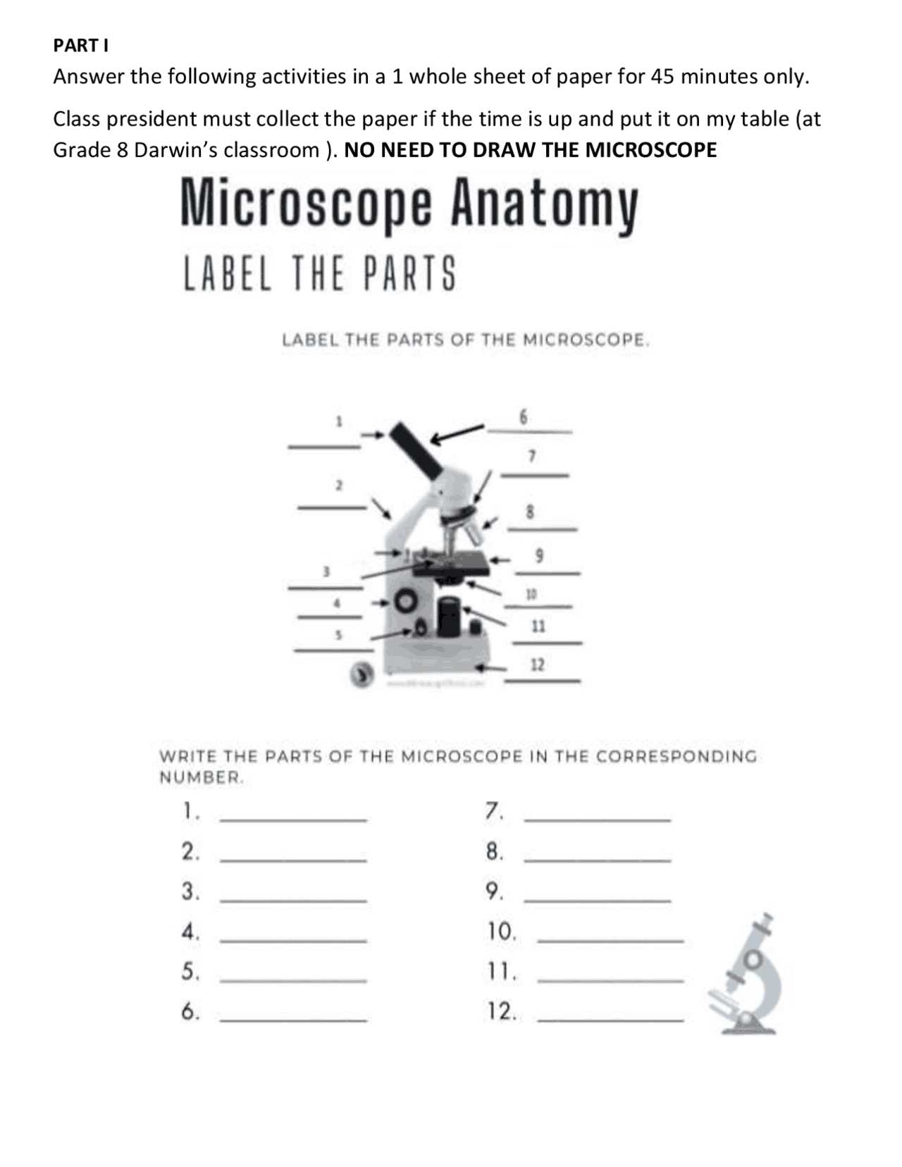 Microscope identification exercise | Exercises Computer science | Docsity