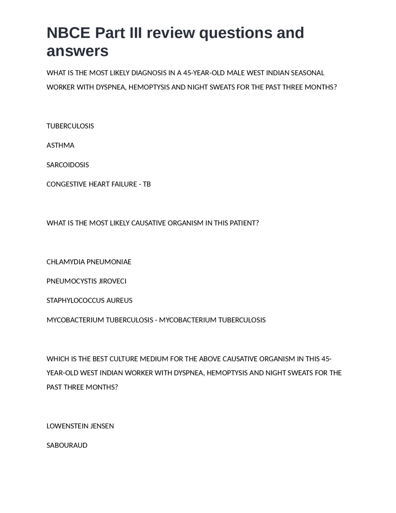 NBCE Part III review questions and answers | Exercises Nursing | Docsity
