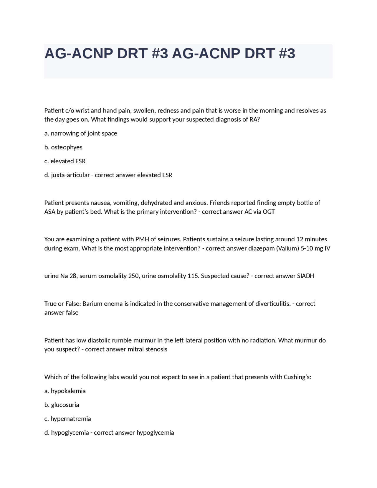 AG-ACNP DRT #3 - Comprehensive Medical Exam and Diagnosis | Exams ...