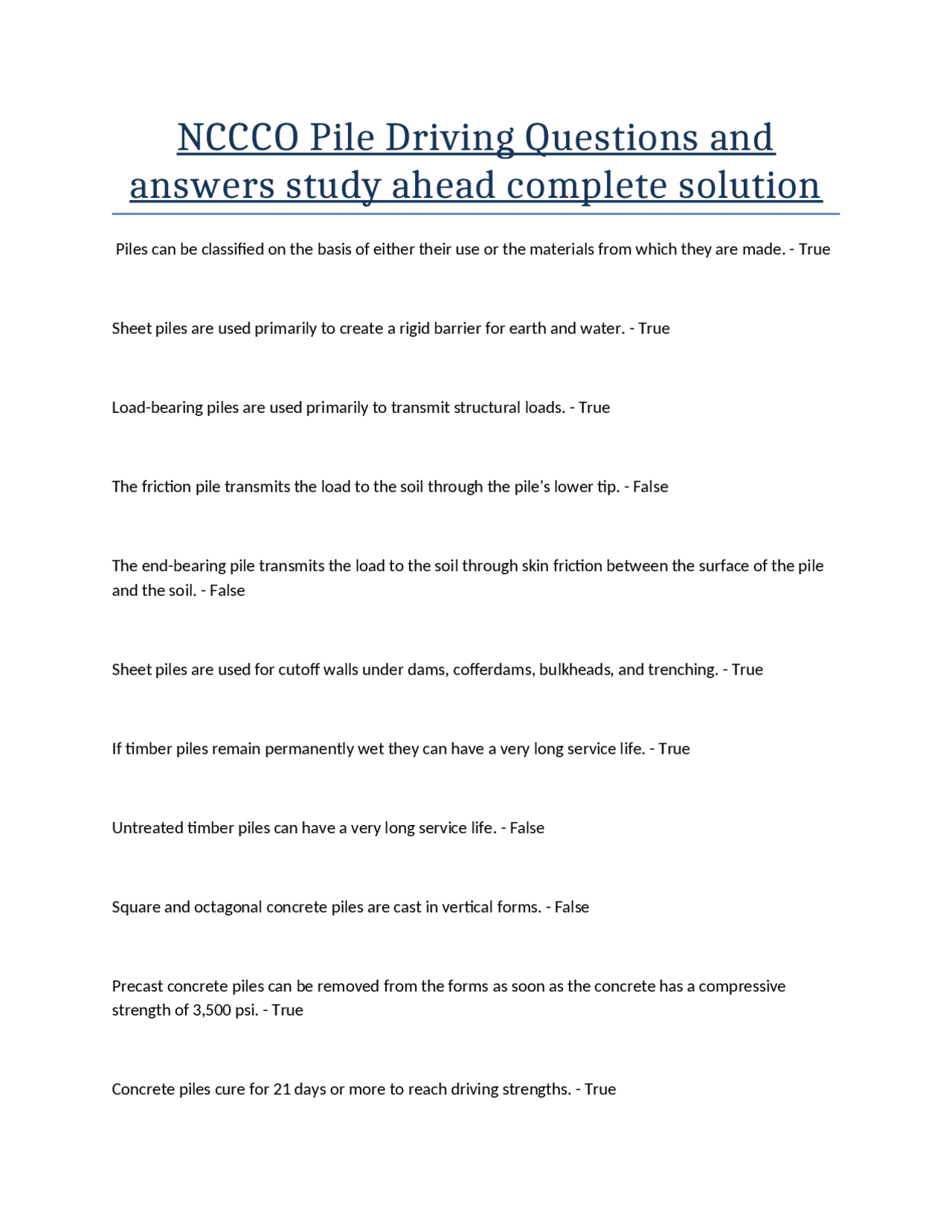 NCCCO Pile Driving Questions and Answers Study Guide | Exams Advanced ...