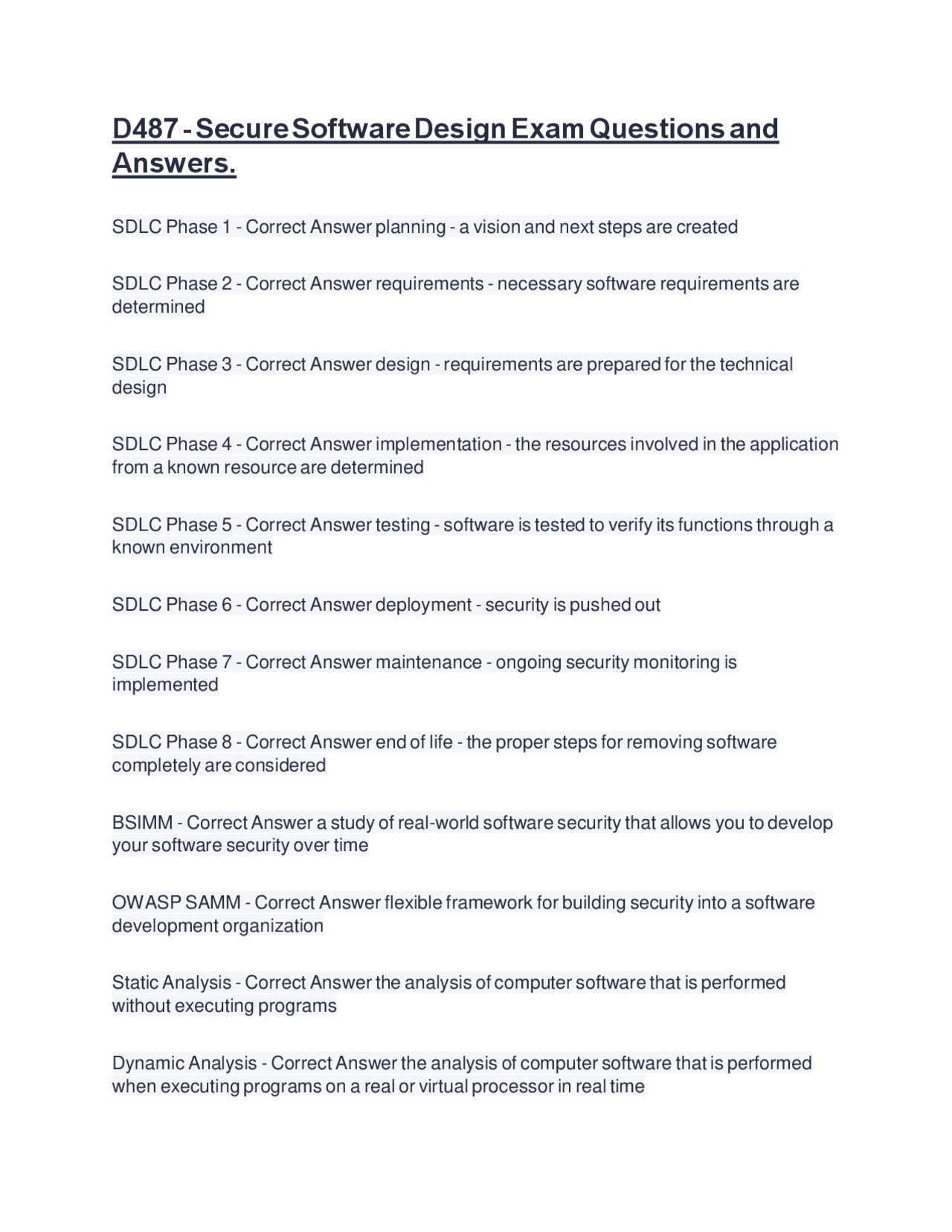 D487 - Secure Software Design Exam Questions and Answers. | Exams Web Design and Development ...