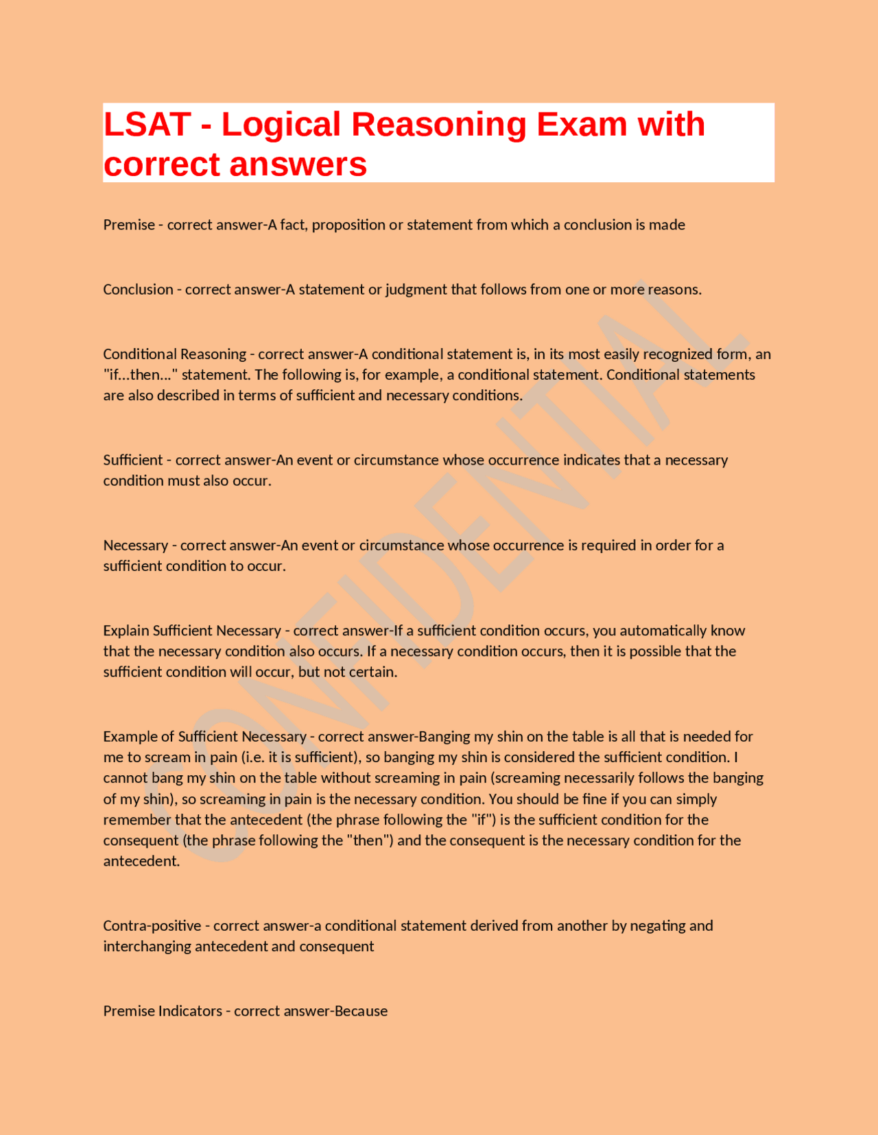 LSAT - Logical Reasoning Exam with Correct Answers | Exams Nursing ...