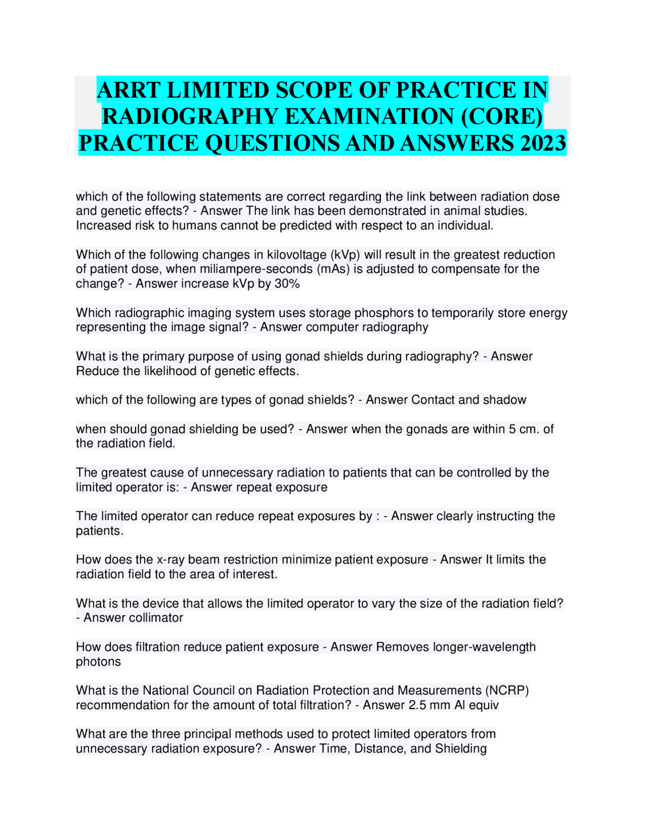 ARRT Limited Scope of Practice in Radiography Examination (Core ...