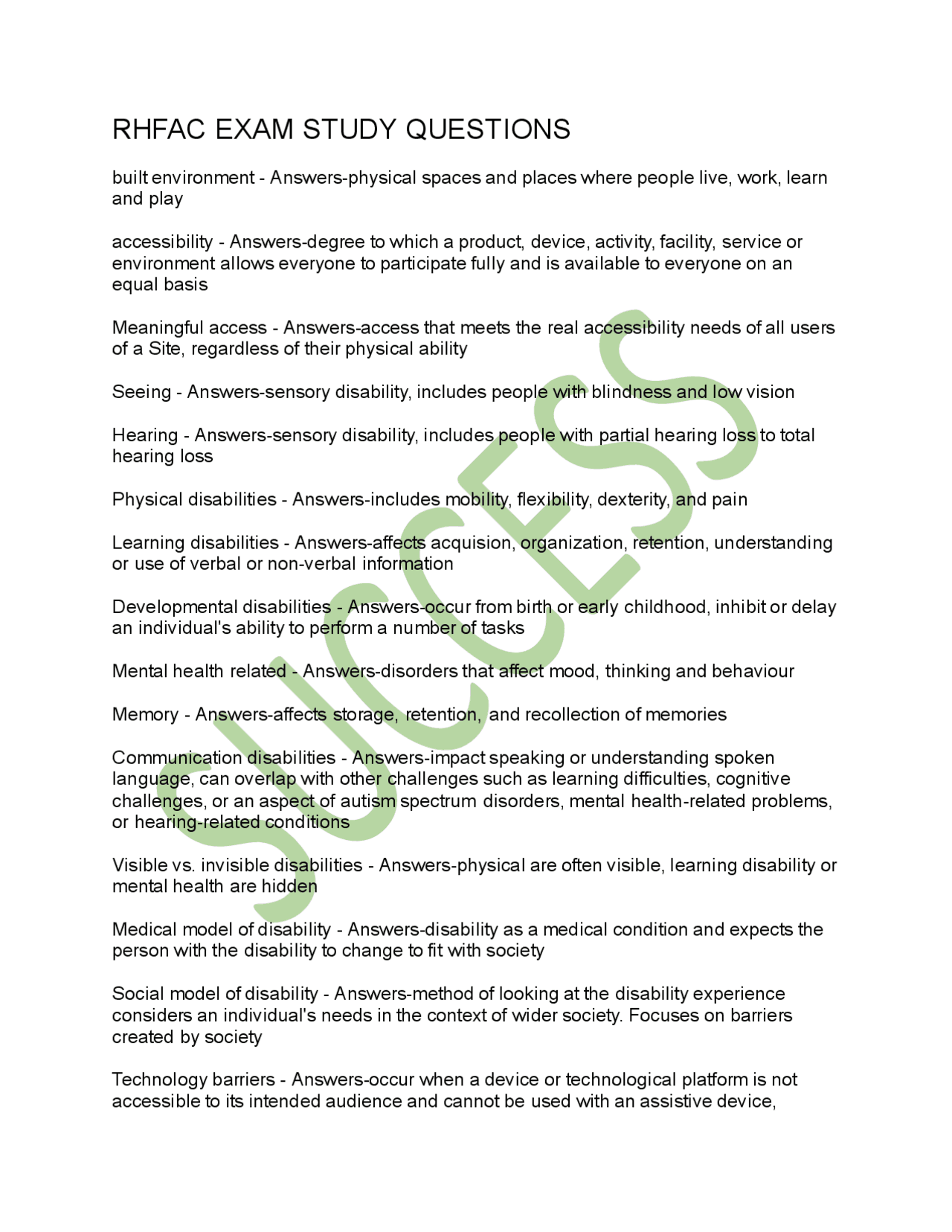RHFAC EXAM STUDY QUESTIONS | Exams Social Sciences | Docsity