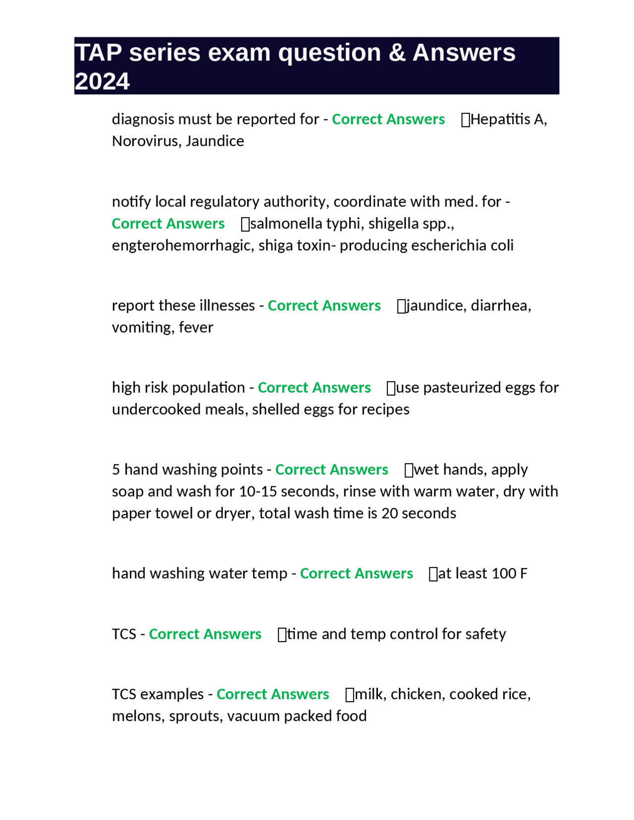 Food Safety and Sanitation Exam Preparation | Exams Nursing | Docsity