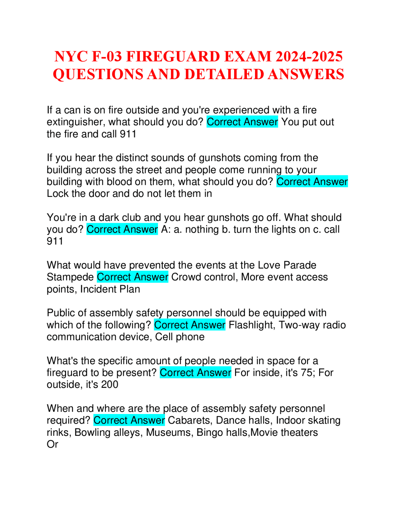 Place of Assembly Safety Procedures | Exams Nursing | Docsity