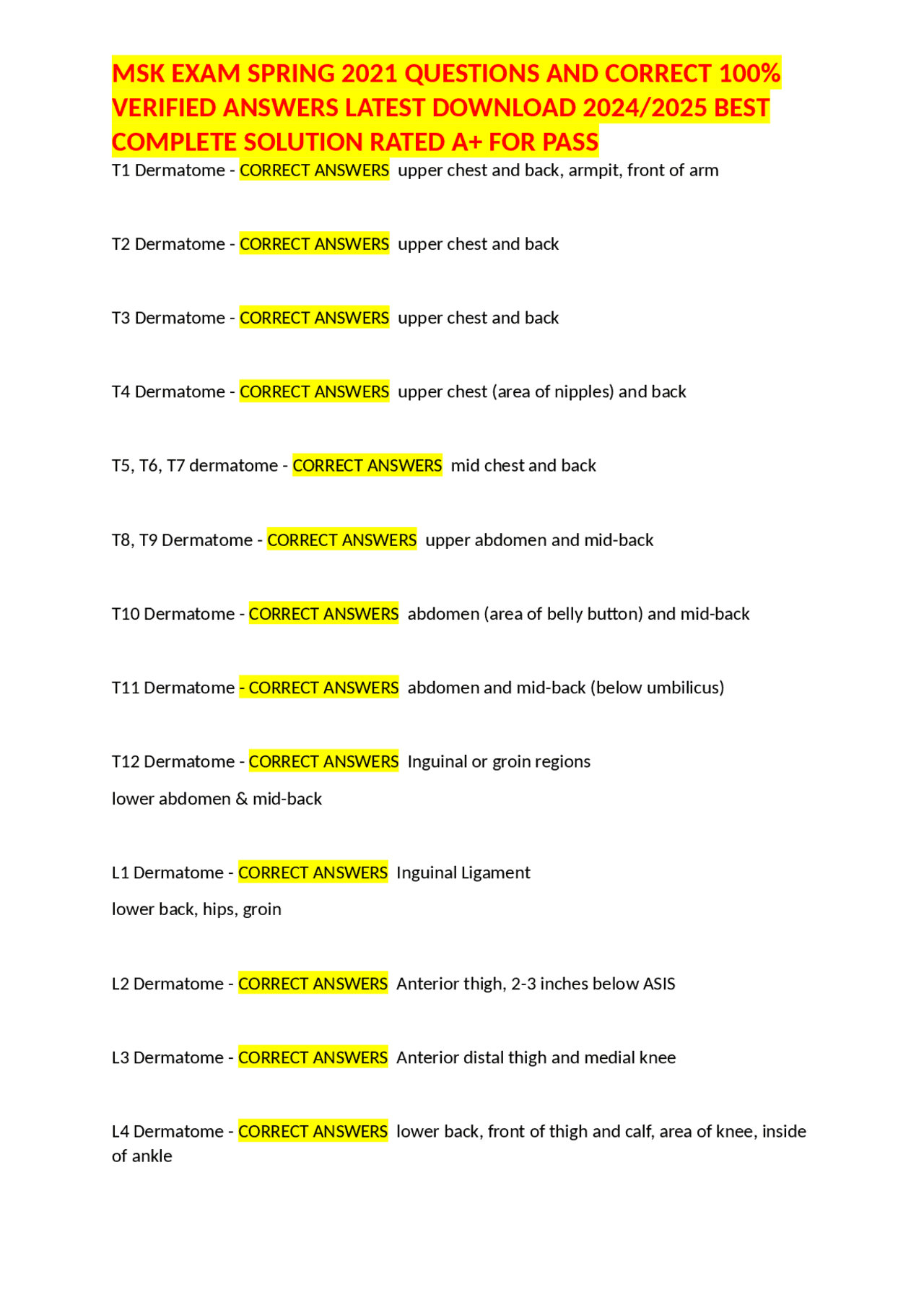 Comprehensive Musculoskeletal Exam Answers | Exams Nursing | Docsity