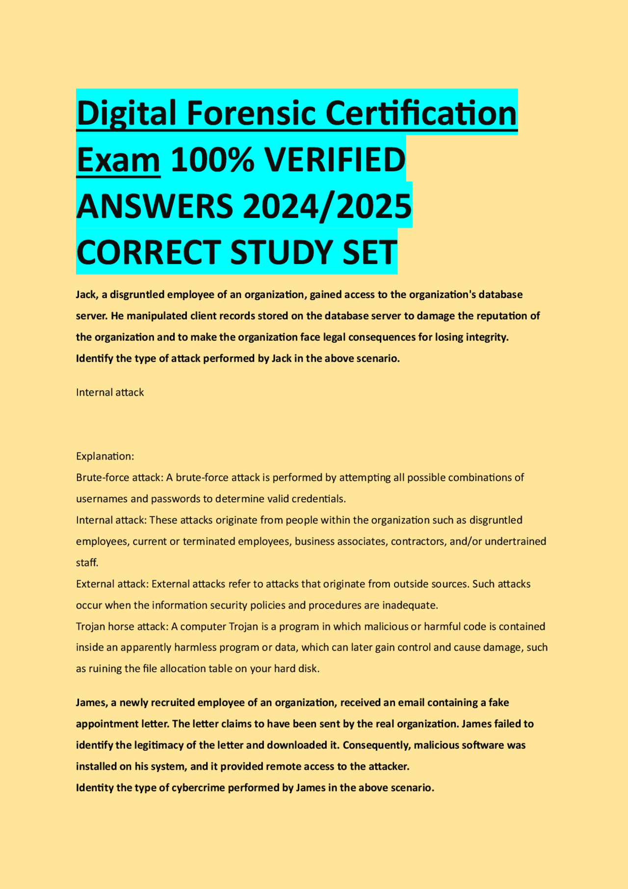 Digital Forensic Certification Exam 100% VERIFIED ANSWERS 2024/2025 CORRECT STUDY SET | Exams ...