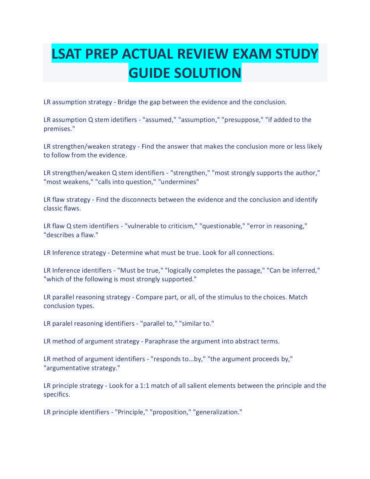 LSAT Prep Actual Review Exam Study Guide Solution | Exams Advanced ...