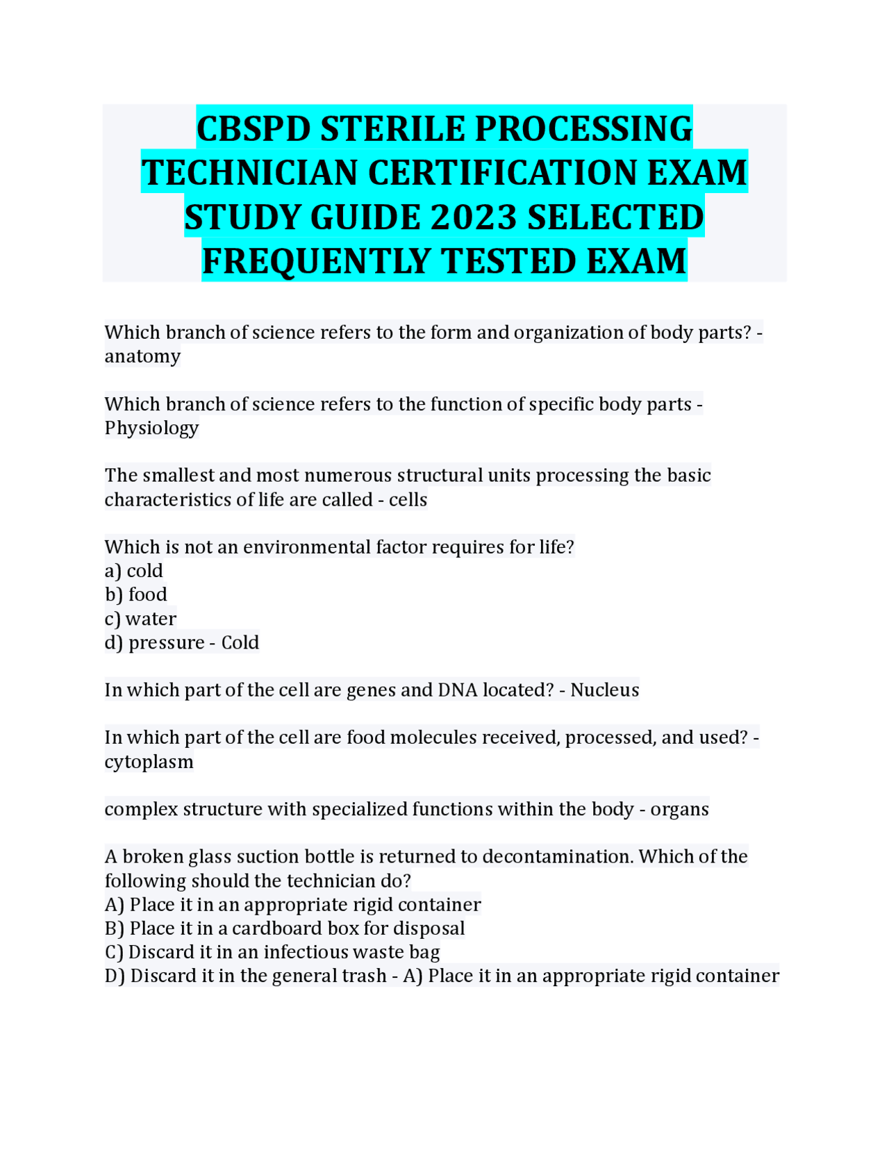 CBSPD Sterile Processing Technician Certification Exam Study Guide 2023 ...