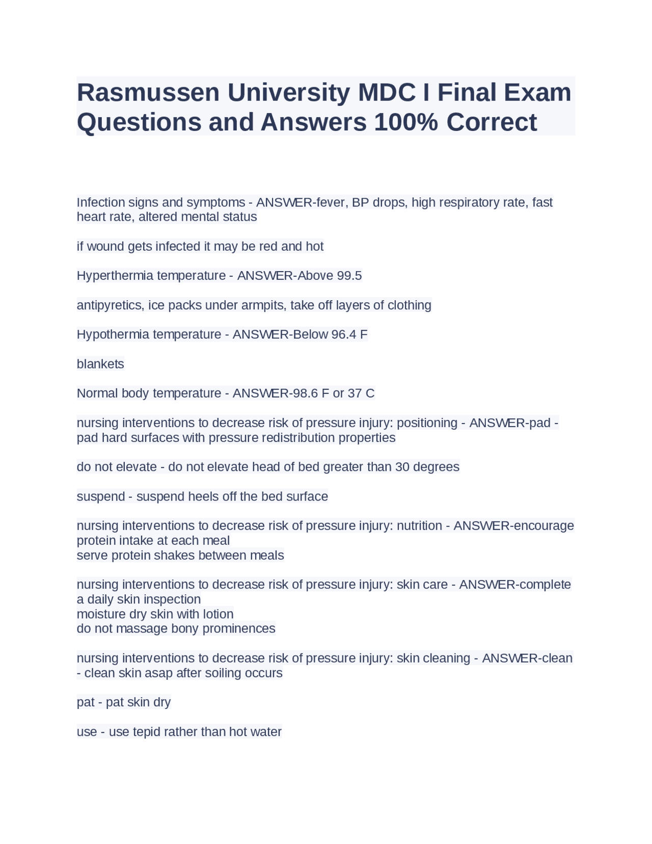 Rasmussen University MDC I Final Exam Questions and Answers | Exams ...