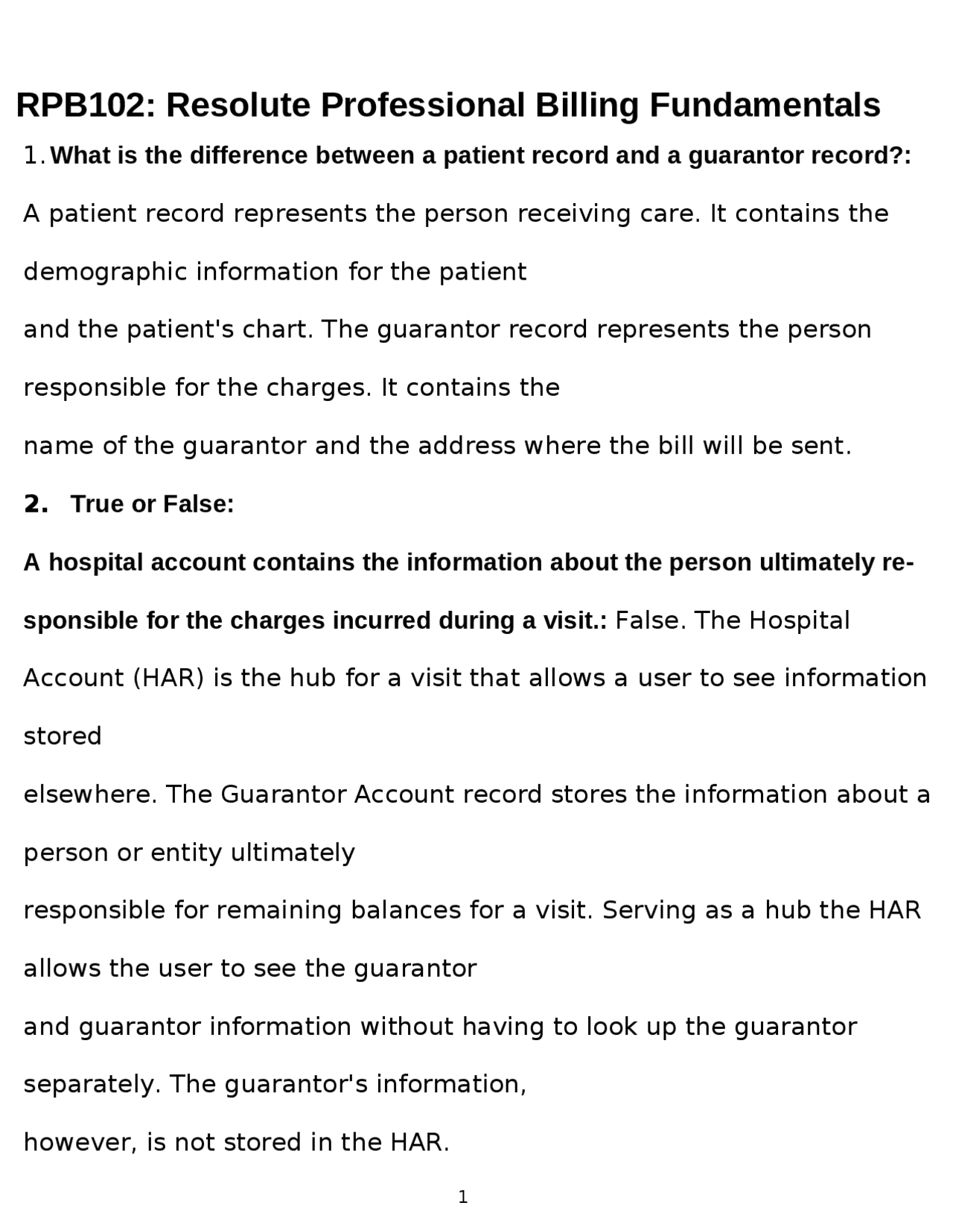 Hospital Billing and Accounts Receivable | Exams Medical Records | Docsity